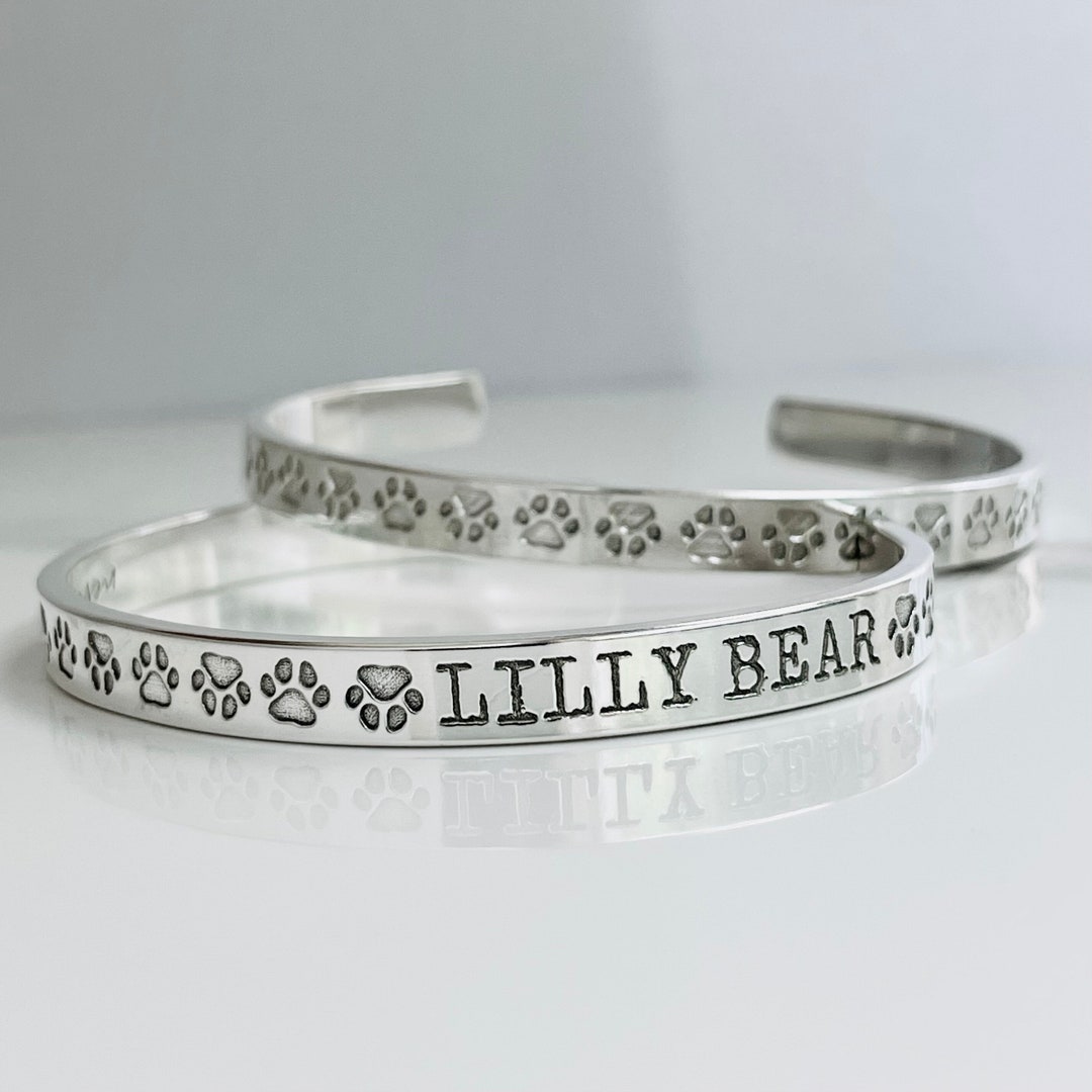 Solid Sterling Paw Print Bracelet . Dog Print . Cat Print Cuff Bracelet ...