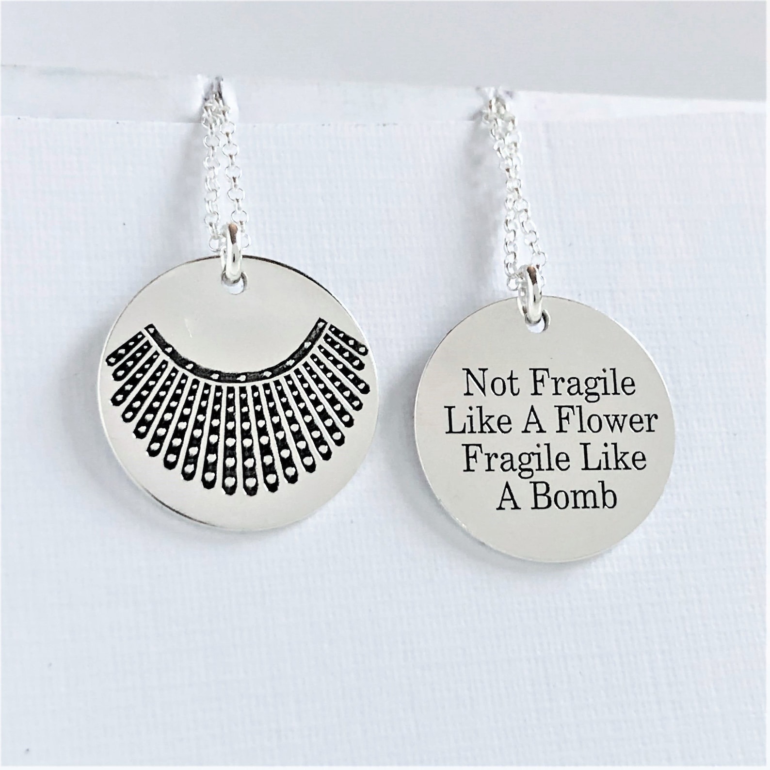 RBG Collar Necklace . Sterling Silver Ruth Bader Ginsburg Necklace . I ...