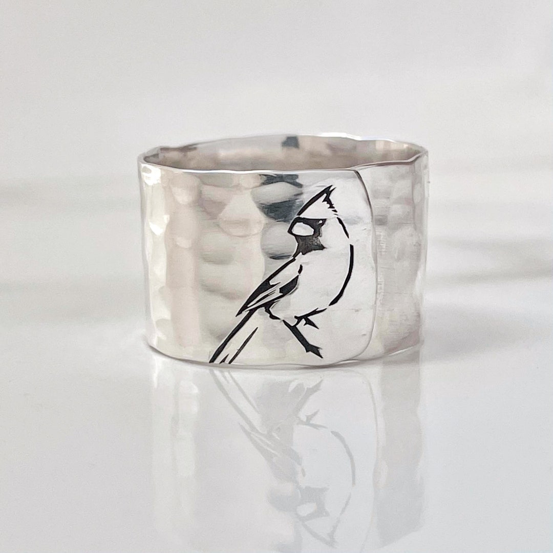 Cardinal Ring . Solid Sterling Silver Ring . Personalized Adjustable ...