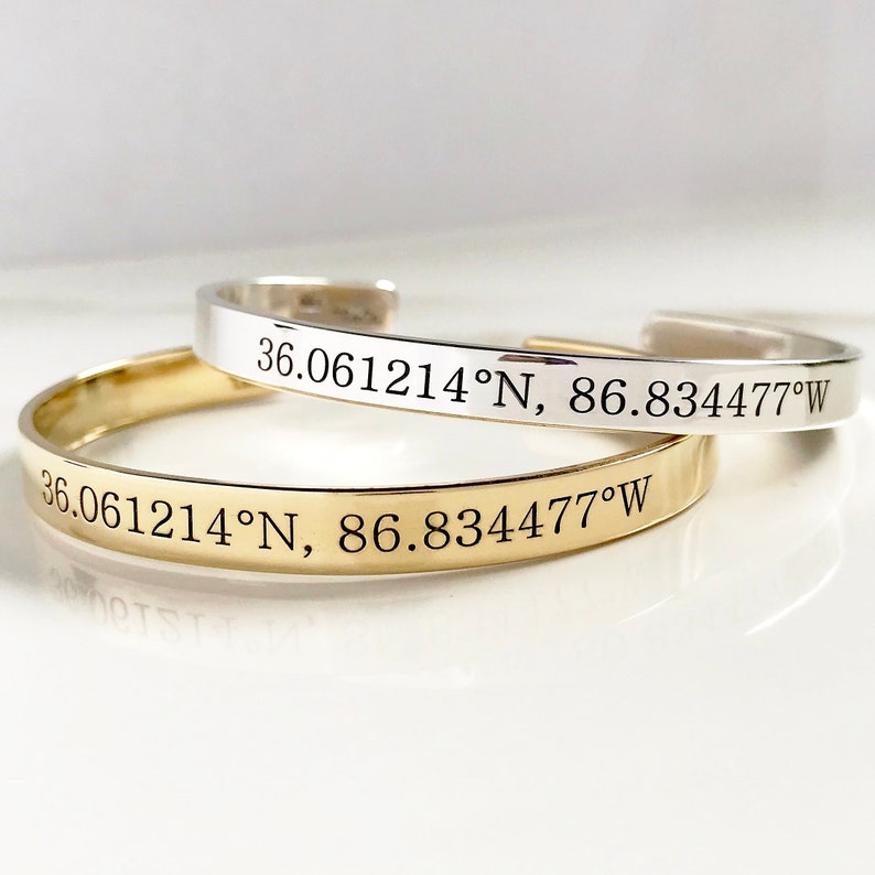 Engraved Coordinates 6 Cuff Bracelet . Latitude - Etsy