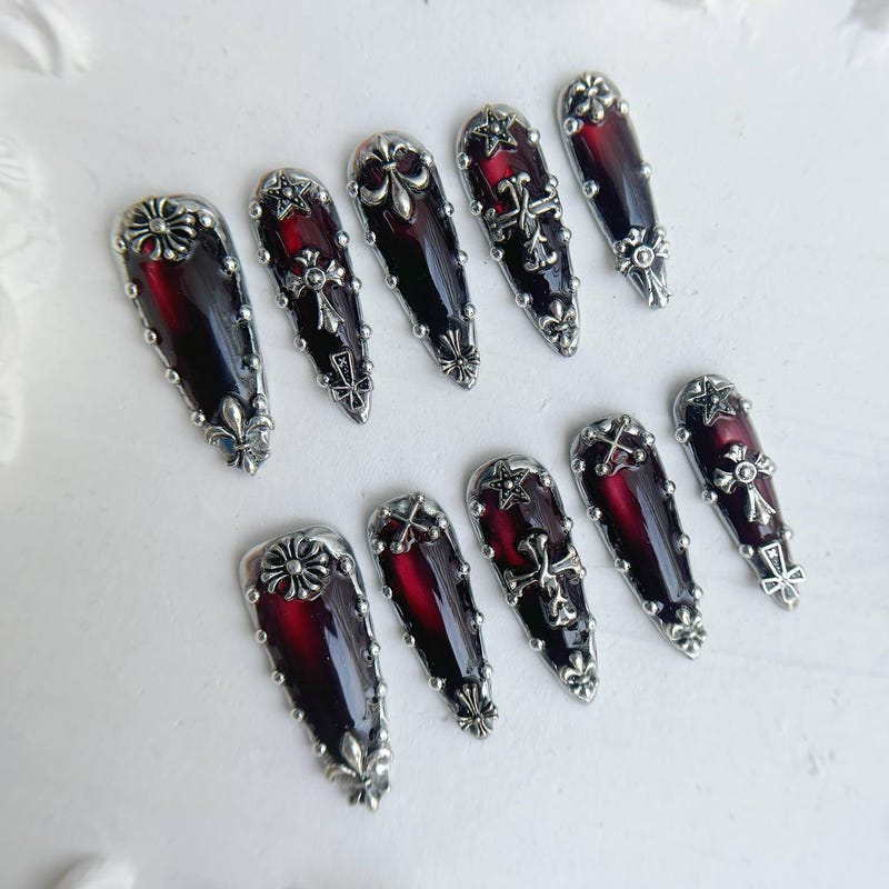 Red Chrome Stiletto Nails - Etsy