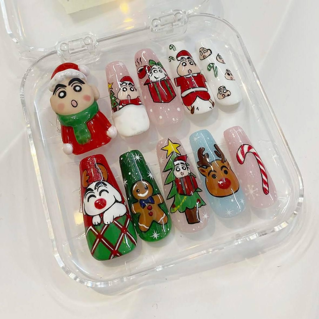 Crayon Shin-chan Christmas Press on Nails | 3D Anime Character ...