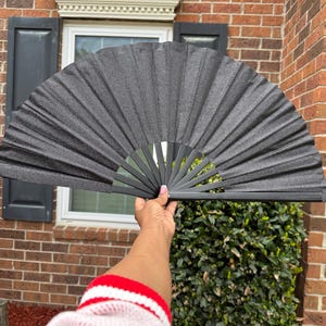 Black Glitter Hand Fan - Large Folding Fan, Black Clack Fan, Folding ...