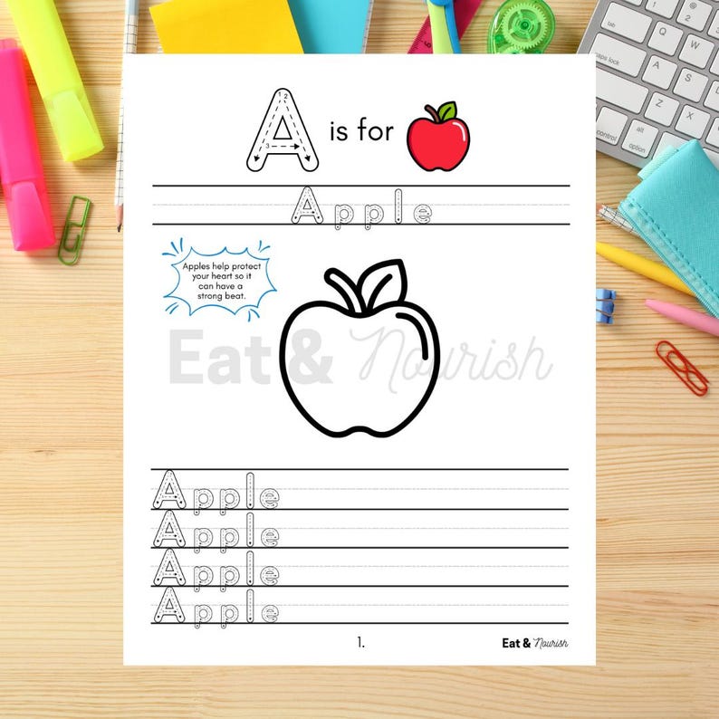 Fruit & Vegetable Learning Activity Pages for Kids: Alphabet, Coloring ...
