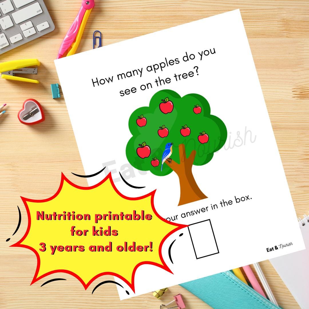 Educational Counting & Nutrition Printable - Kids 3 to 6 Years Old ...