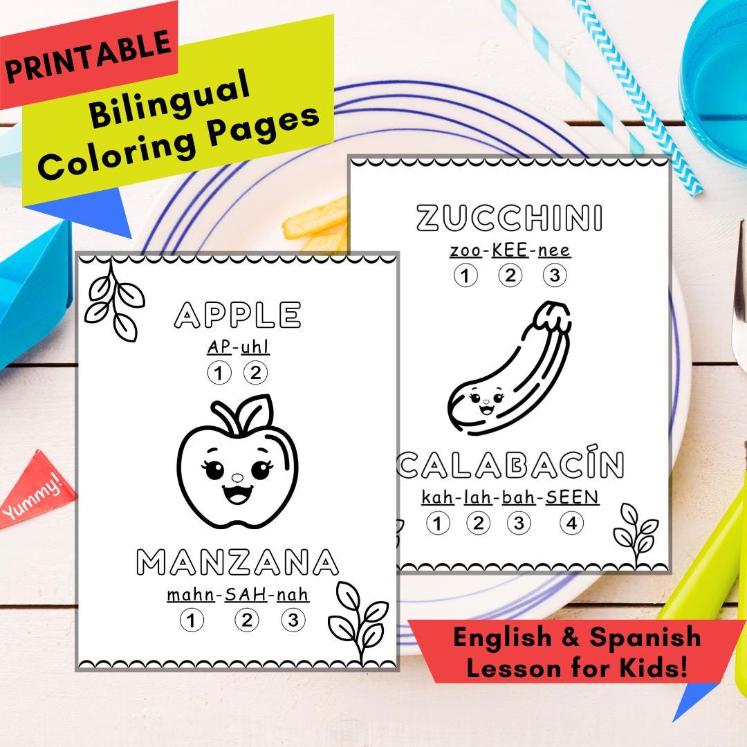 Bilingual English Spanish Coloring Pages for Kids: English and Spanish ...