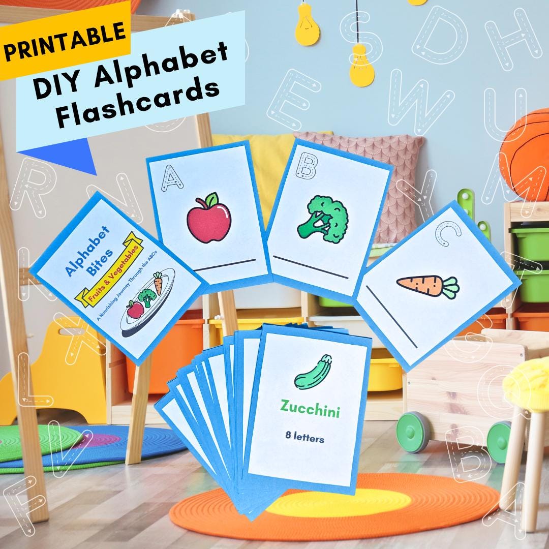 Fruit & Vegetable Alphabet Flashcards: Preschool Nutrition Learning ...
