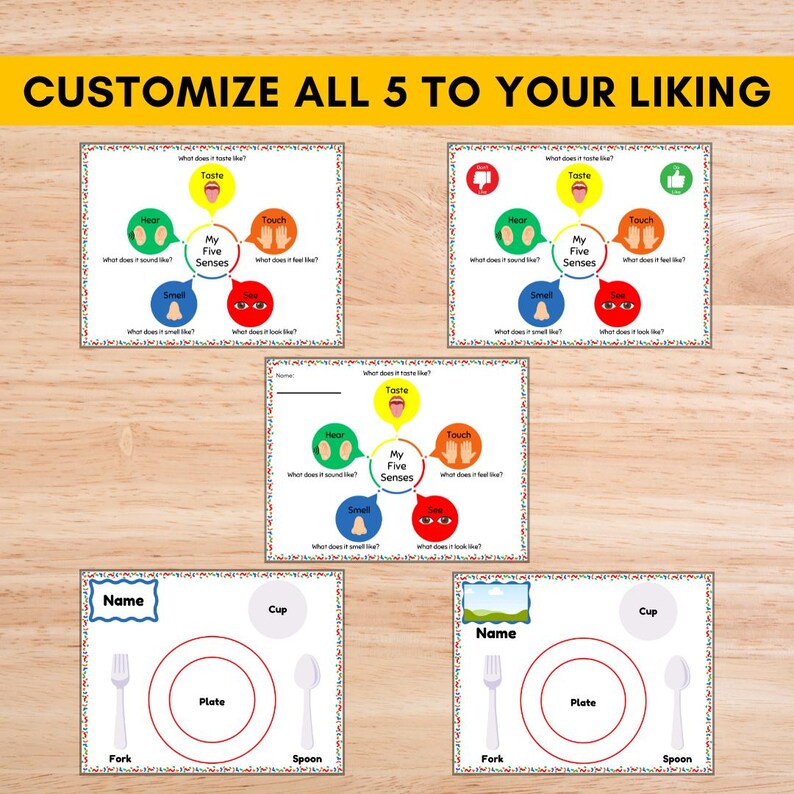 Printable Five Senses Kids Placemats: Editable Learning & Sensory ...