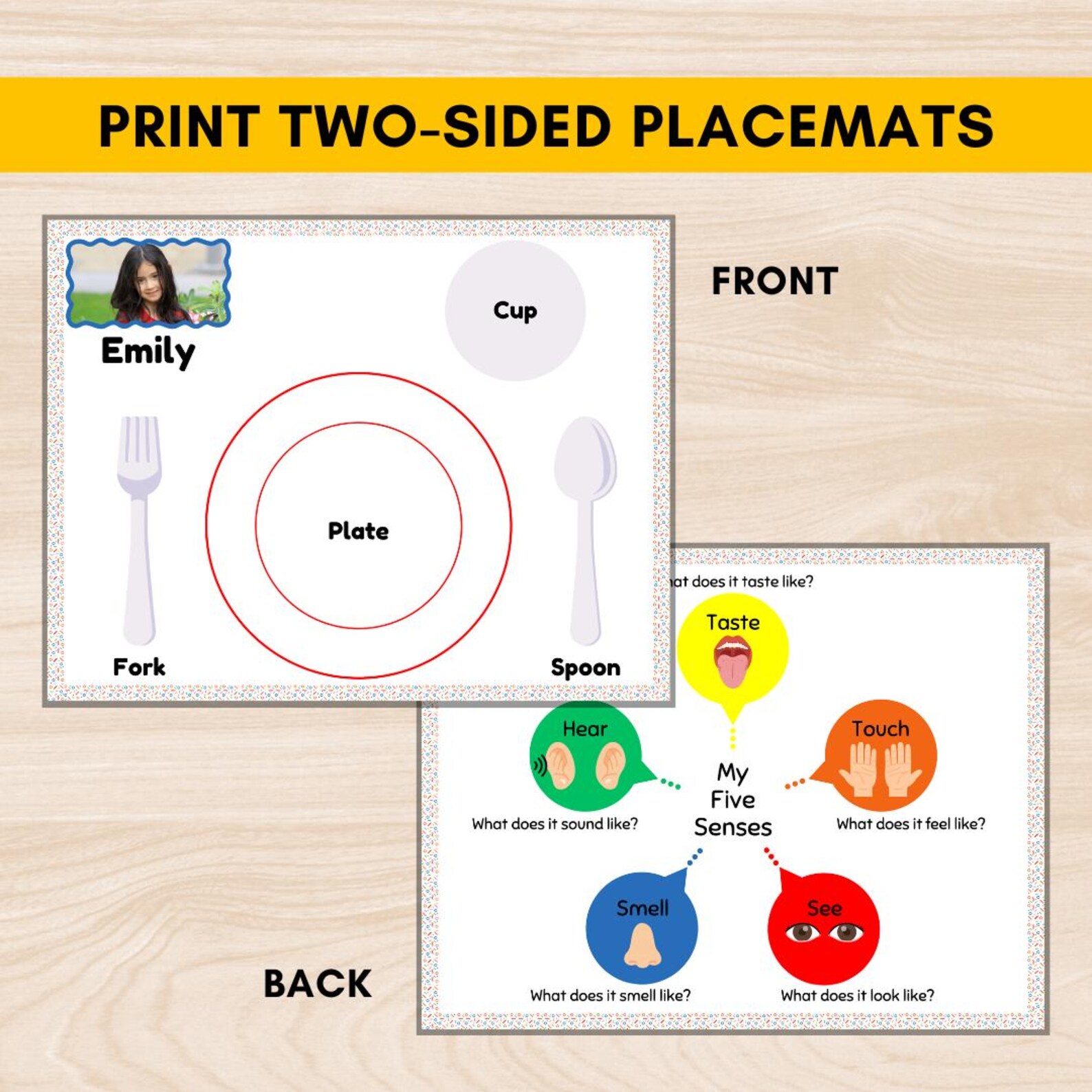 Editable Five Senses Placemat: Kids Learning Template (canva) - Etsy