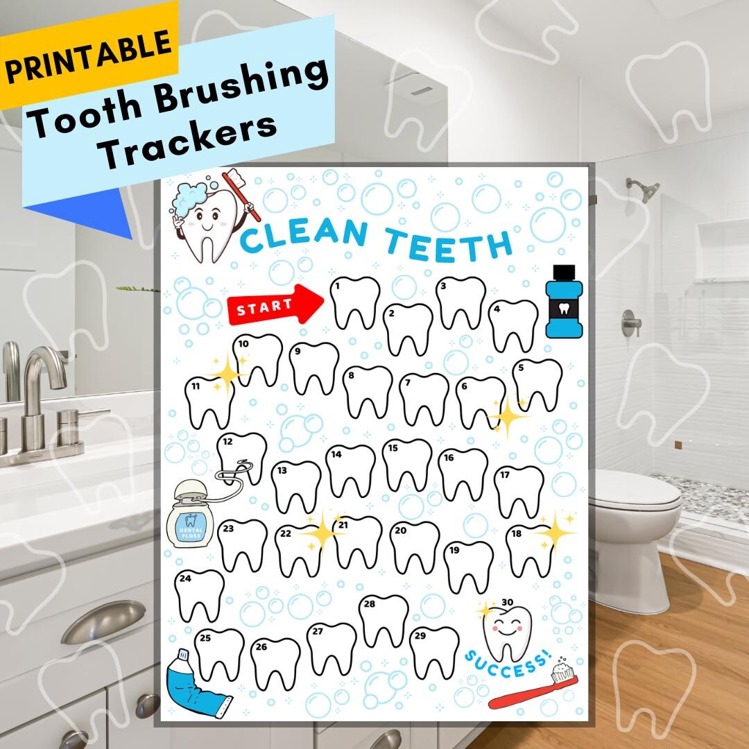 Printable Kids Tooth Brushing Trackers – Clean Teeth Every Day, Morning ...