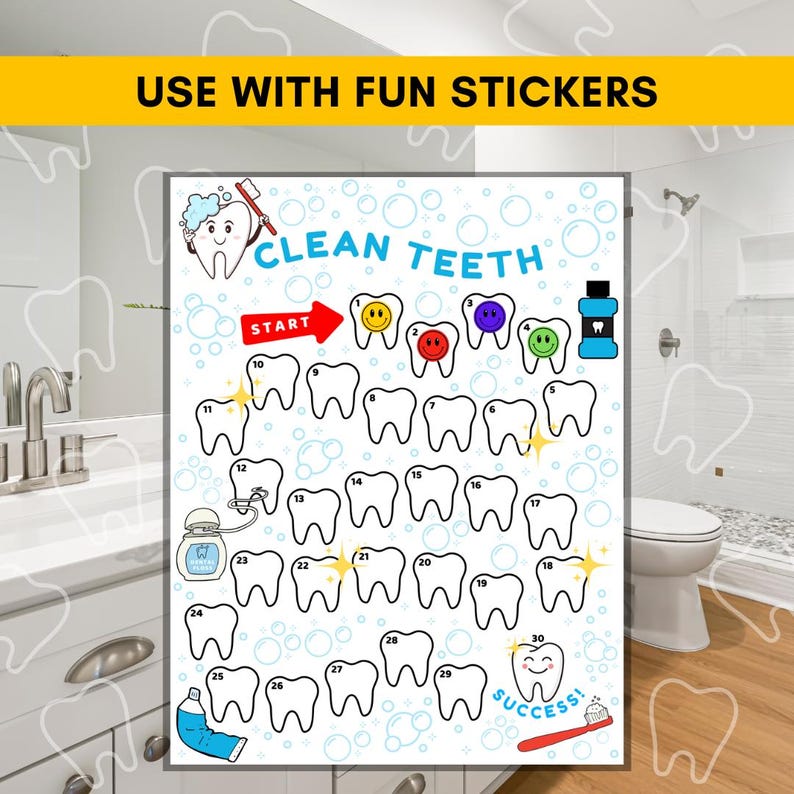 Printable Kids Tooth Brushing Trackers – Clean Teeth Every Day, Morning ...