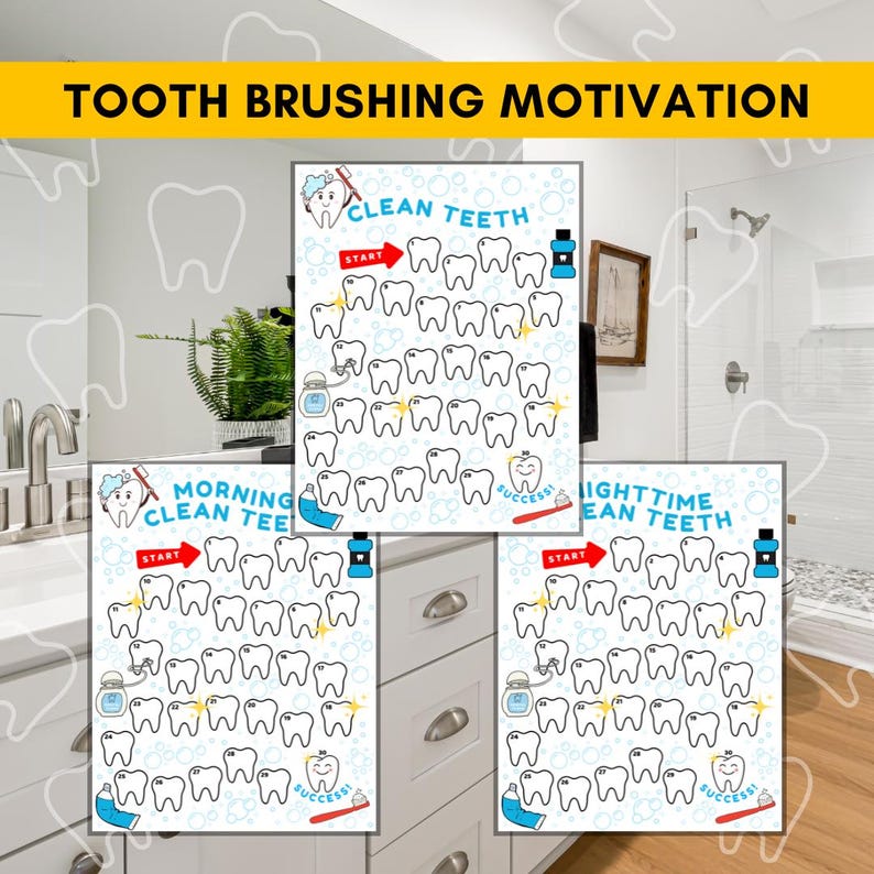 Printable Kids Tooth Brushing Trackers – Clean Teeth Every Day, Morning ...