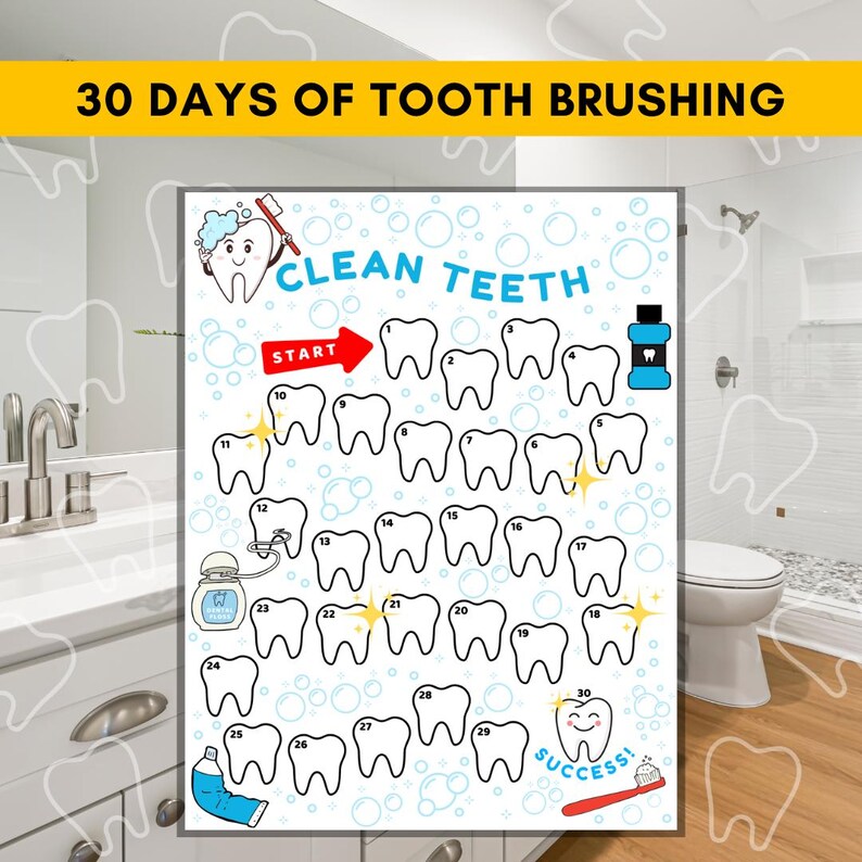 Printable Kids Tooth Brushing Trackers – Clean Teeth Every Day, Morning ...