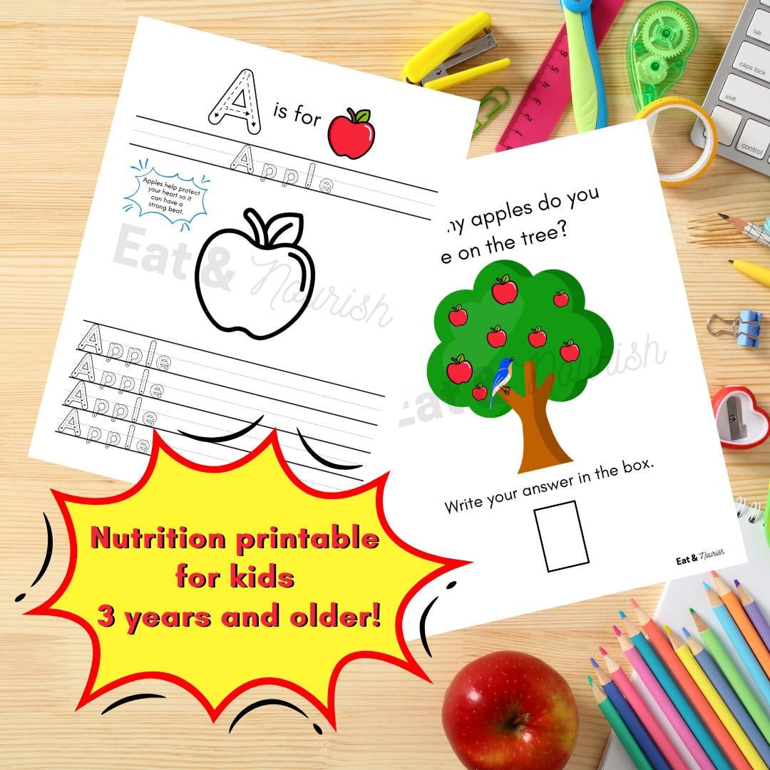 Fruit & Vegetable Learning Activity Pages for Kids: Alphabet, Coloring ...