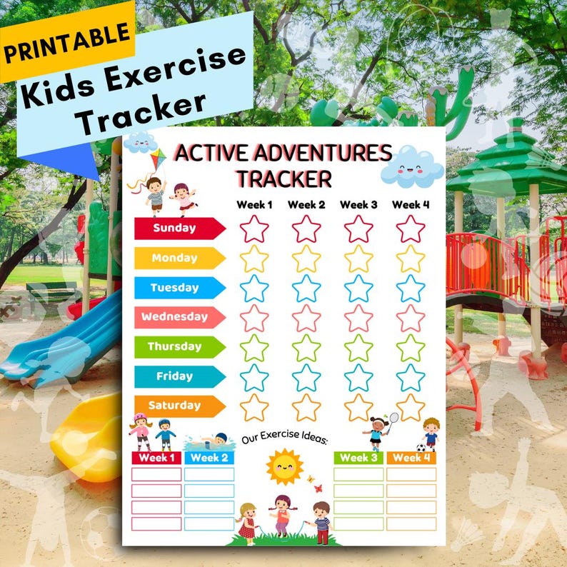 Kids Exercise Tracker: Active Adventures, Fun Fitness Log (printable ...