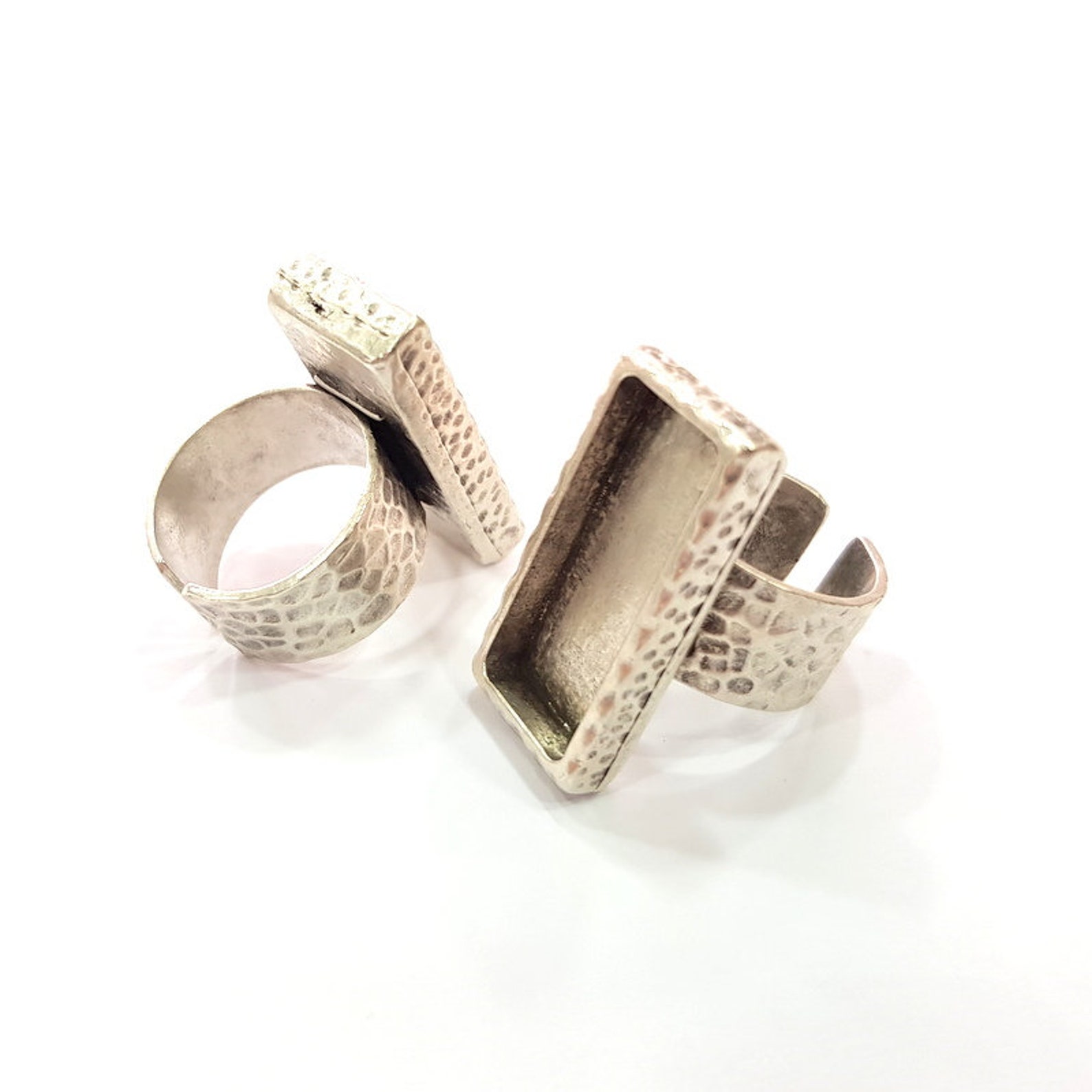 5 Ring Blank Setting Hammered Ring Base Bezel inlay Ring Backs | Etsy