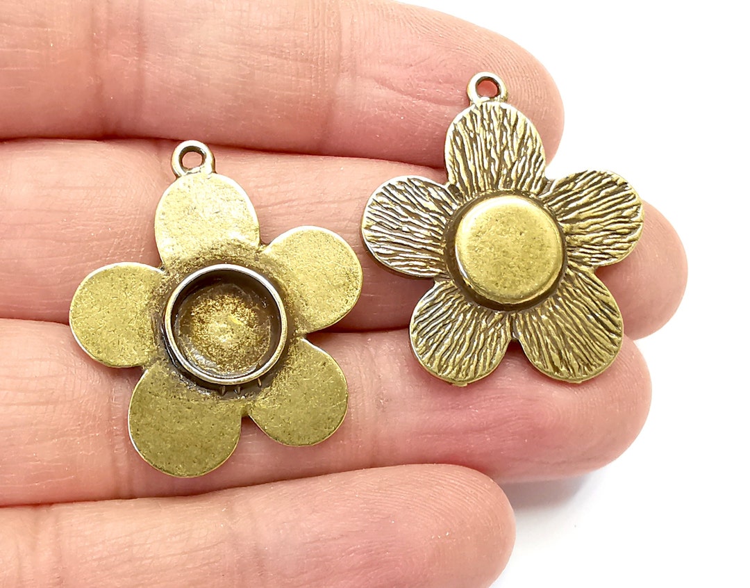 Flower Charms Blank Bezel Resin Bezel Mosaic Mountings Antique Bronze ...