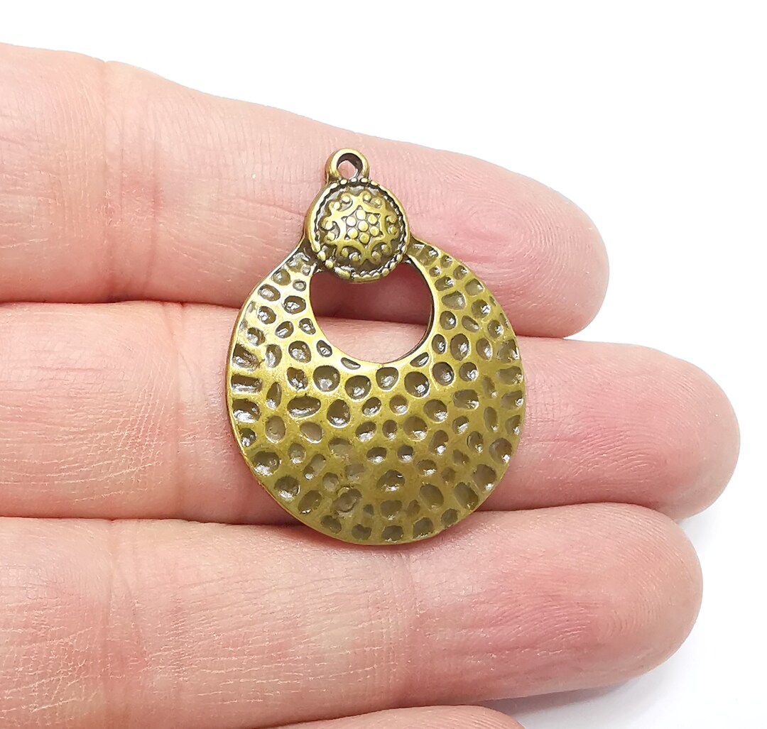Hammered Round Charms Antique Bronze Plated Charms, Earring Dangle ...