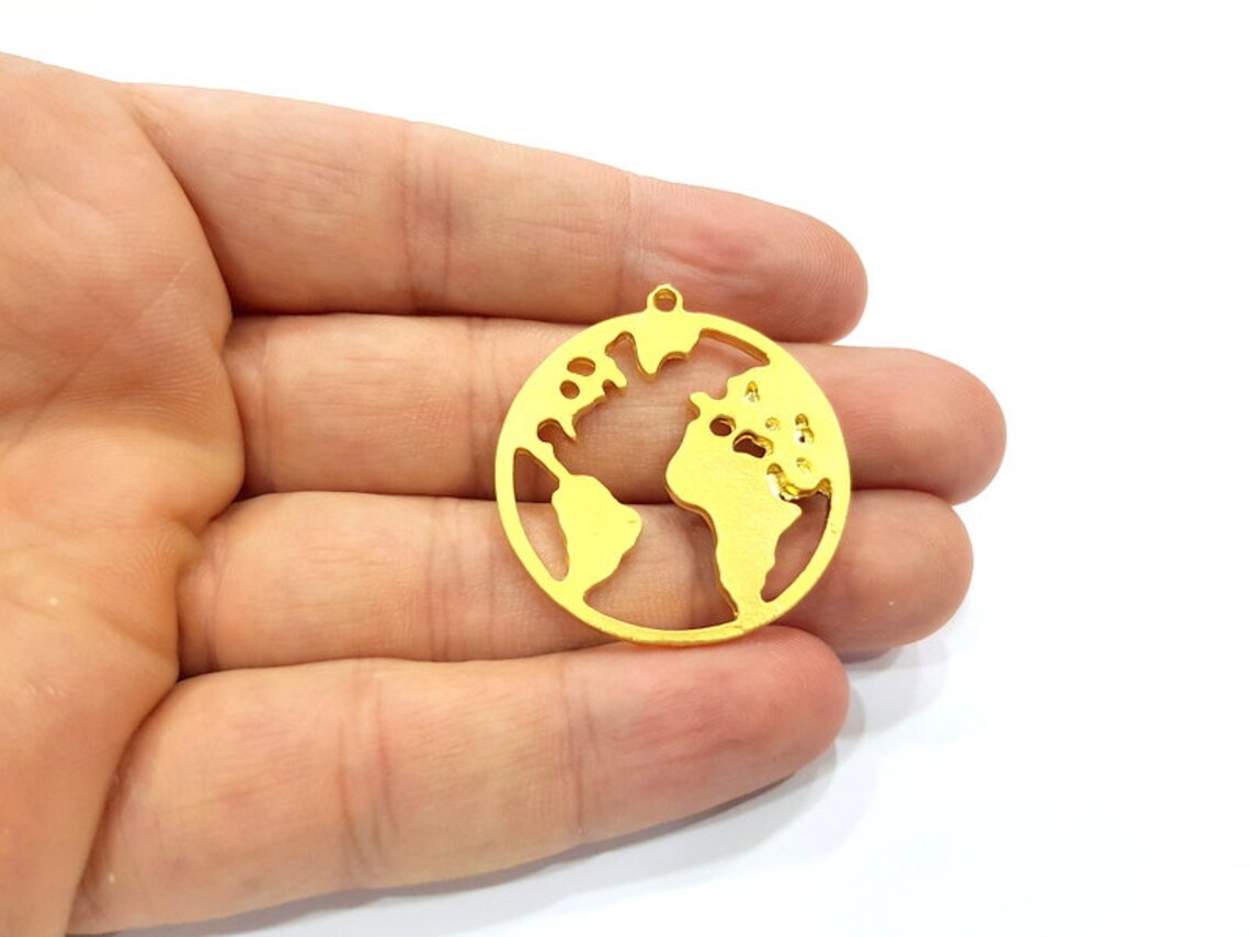 World Map Charm Gold Charms Gold Plated Metal (34mm) G15679 - Etsy