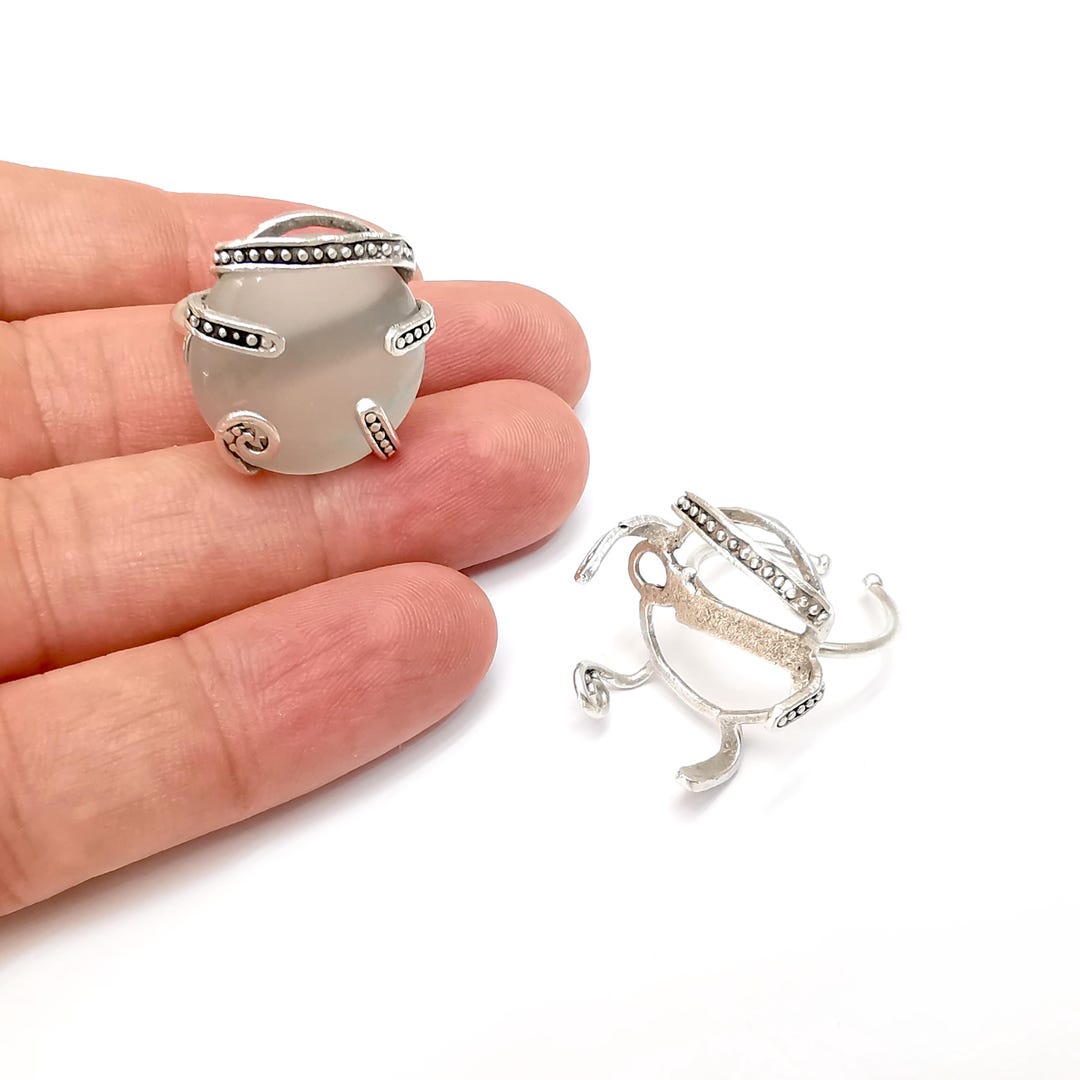 Silver Claw Ring Setting, Cabochon Blank, Resin Bezel, Oval Mounting ...