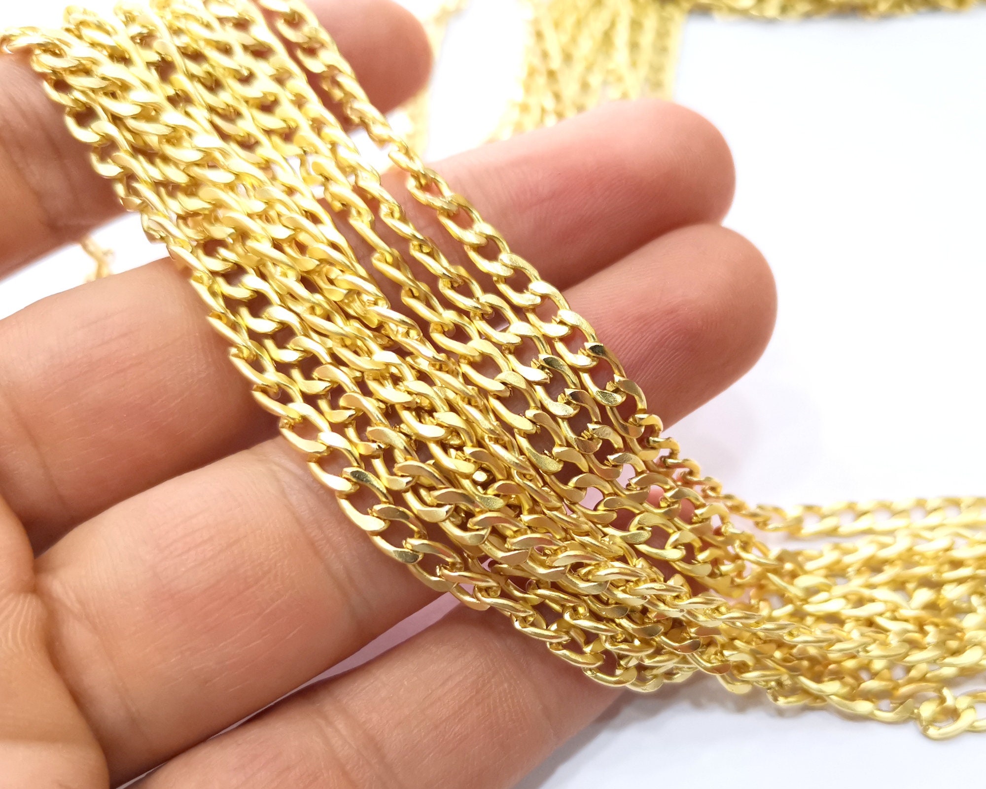 Gold Flat Chain Gold Plated Curb Chain 6.6x4.1 mm 1 Meter | Etsy