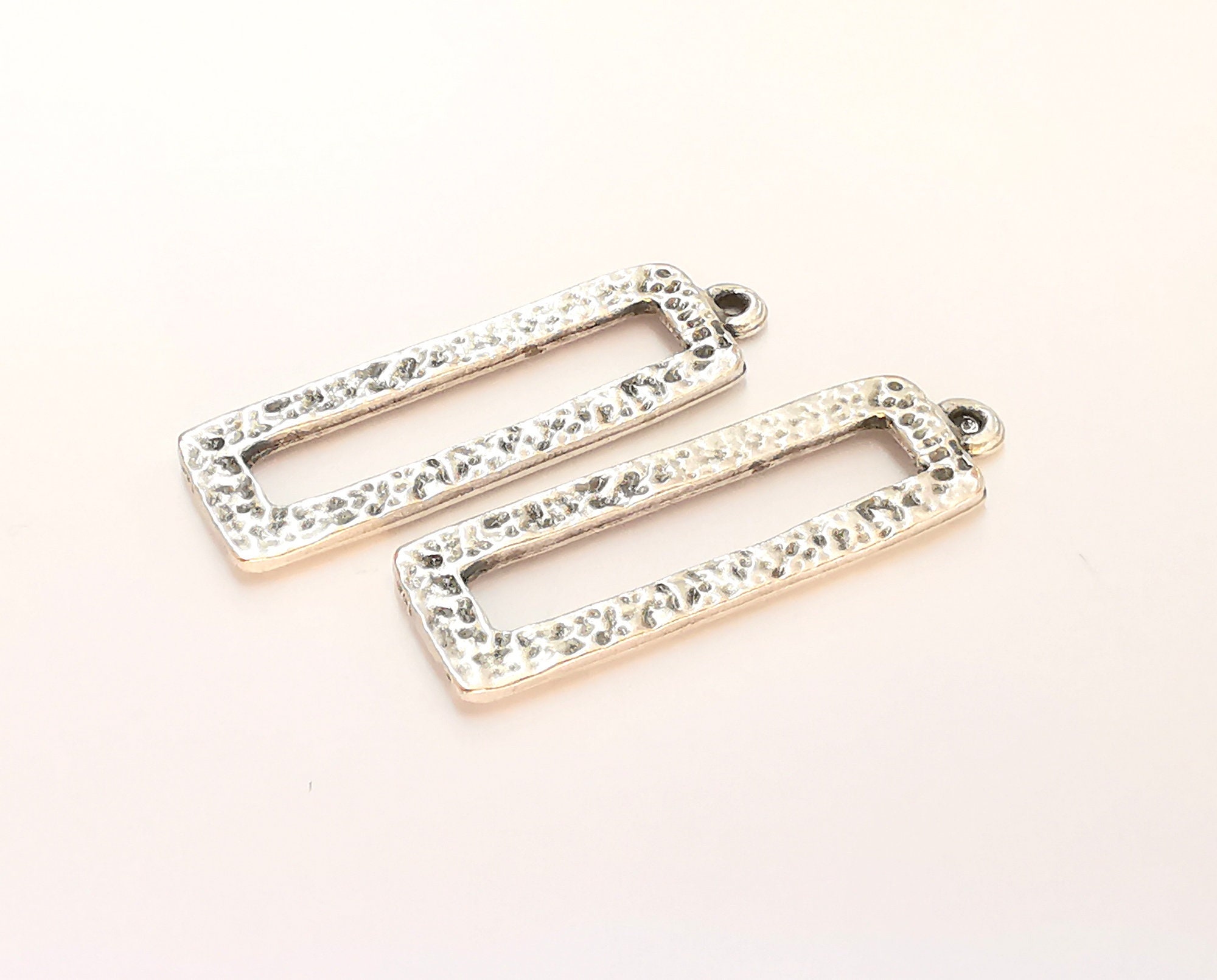 4 Silver Rectangle Charms Antique Silver Plated Charms (39x12mm) G21951 ...