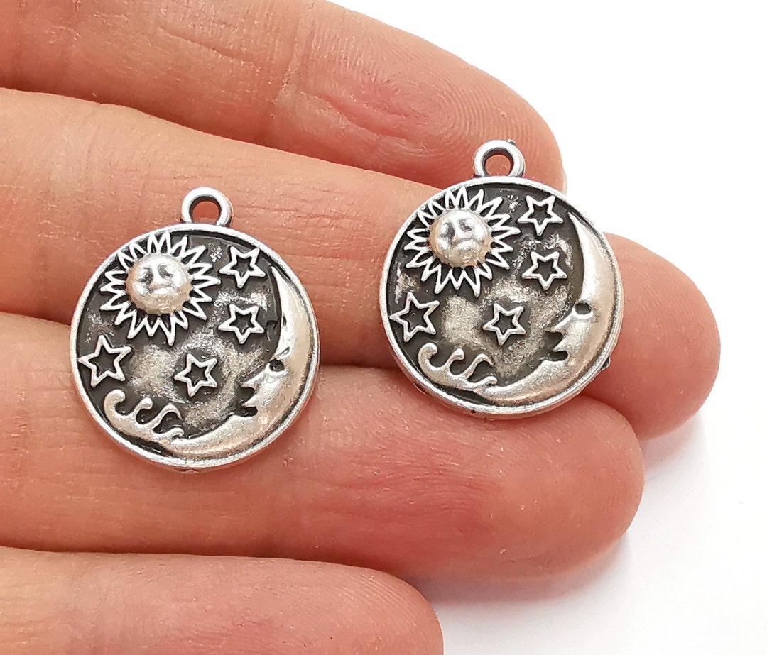 Sun Moon Stars Charms Antique Silver Plated Charms (22x19mm) G24909 - Etsy