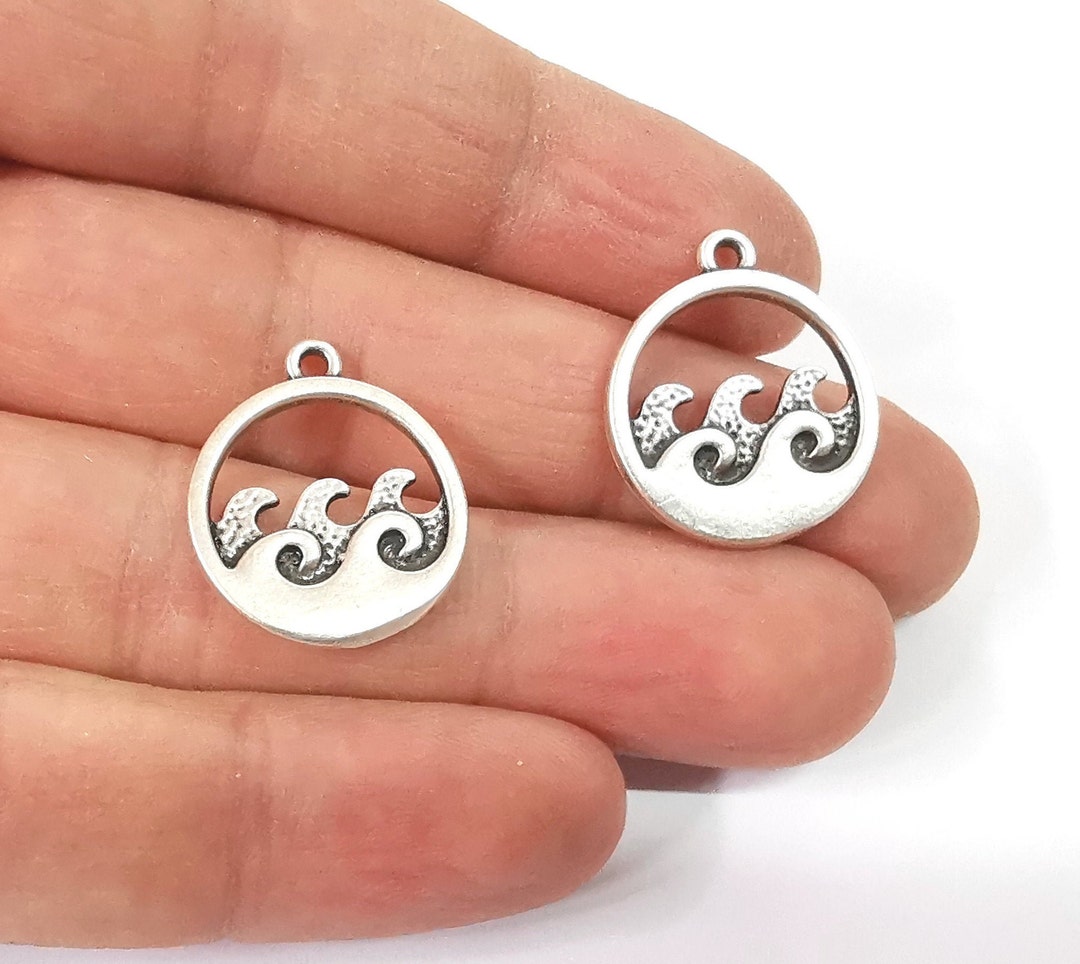 Sea Waves Charms Antique Silver Plated Charms (23x20mm) G24136 - Etsy