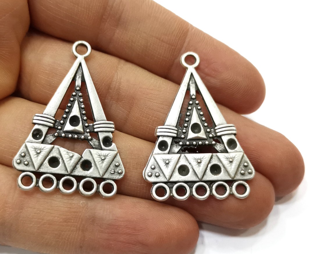 4 Silver Triangles Charms Antique Silver Plated Charms (40x27.5mm ...