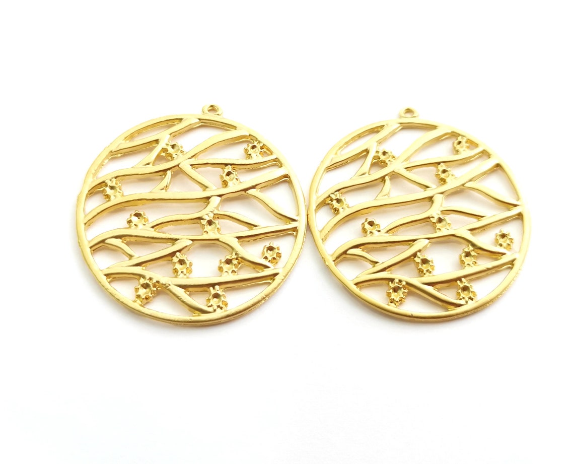 2 Flowers Charms Gold Plated Charms 40x37mm G18358 - Etsy