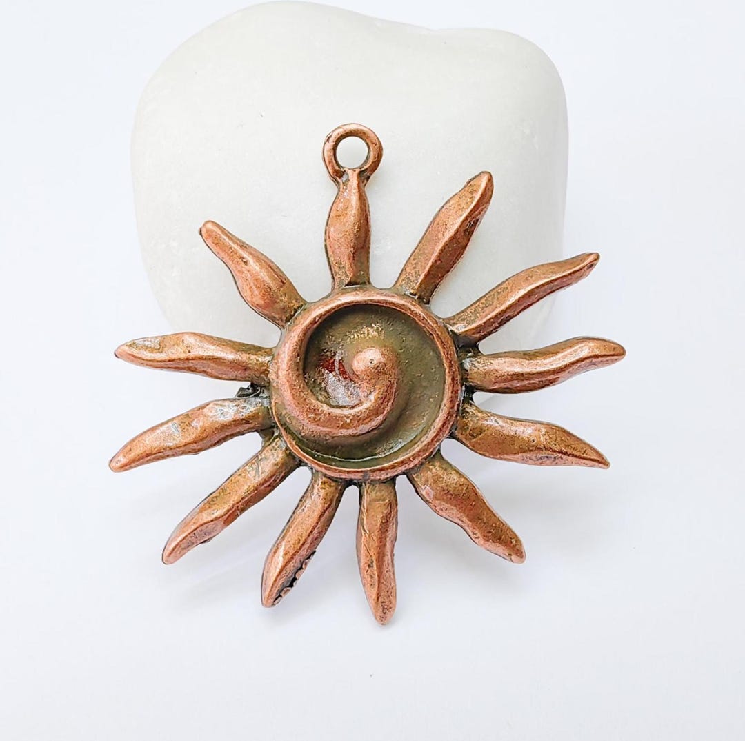 Radiant Sun Pendant, Spiral Center Solar Charm, Boho Statement ...