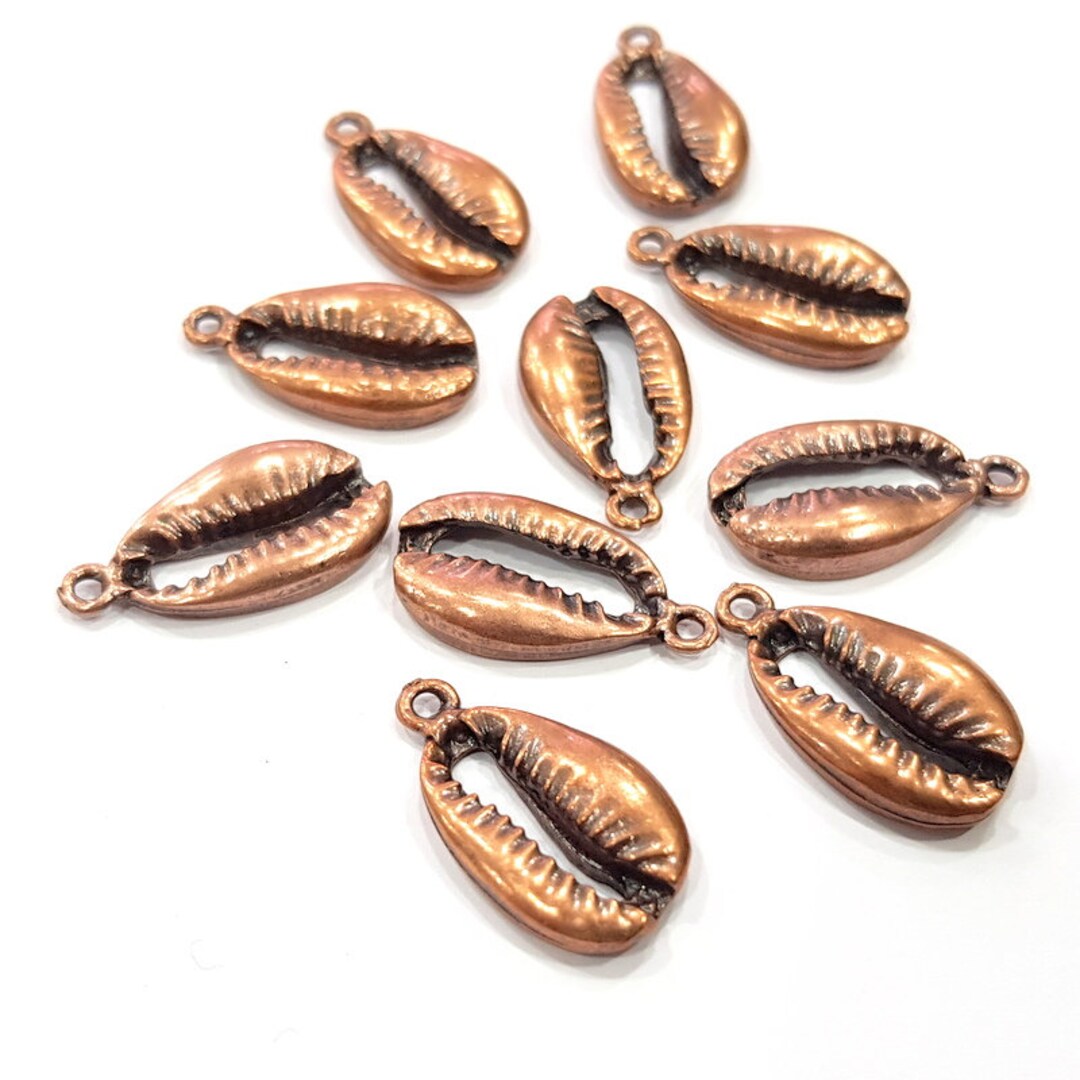 6 Cowrie Shell Charms Antique Copper Charm Antique Copper Plated Metal ...