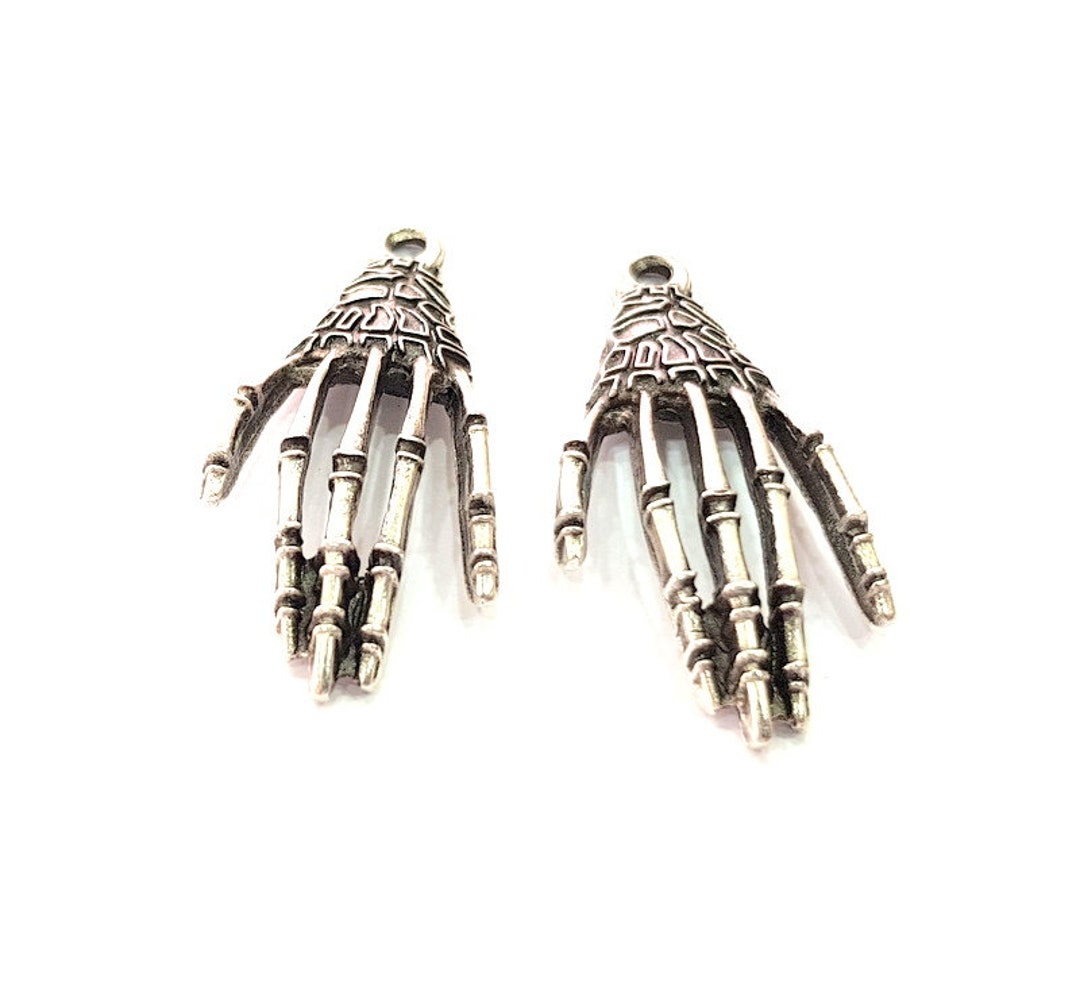 Skeleton Hand Charm Silver Charms Antique Silver Plated Metal (41x19mm ...