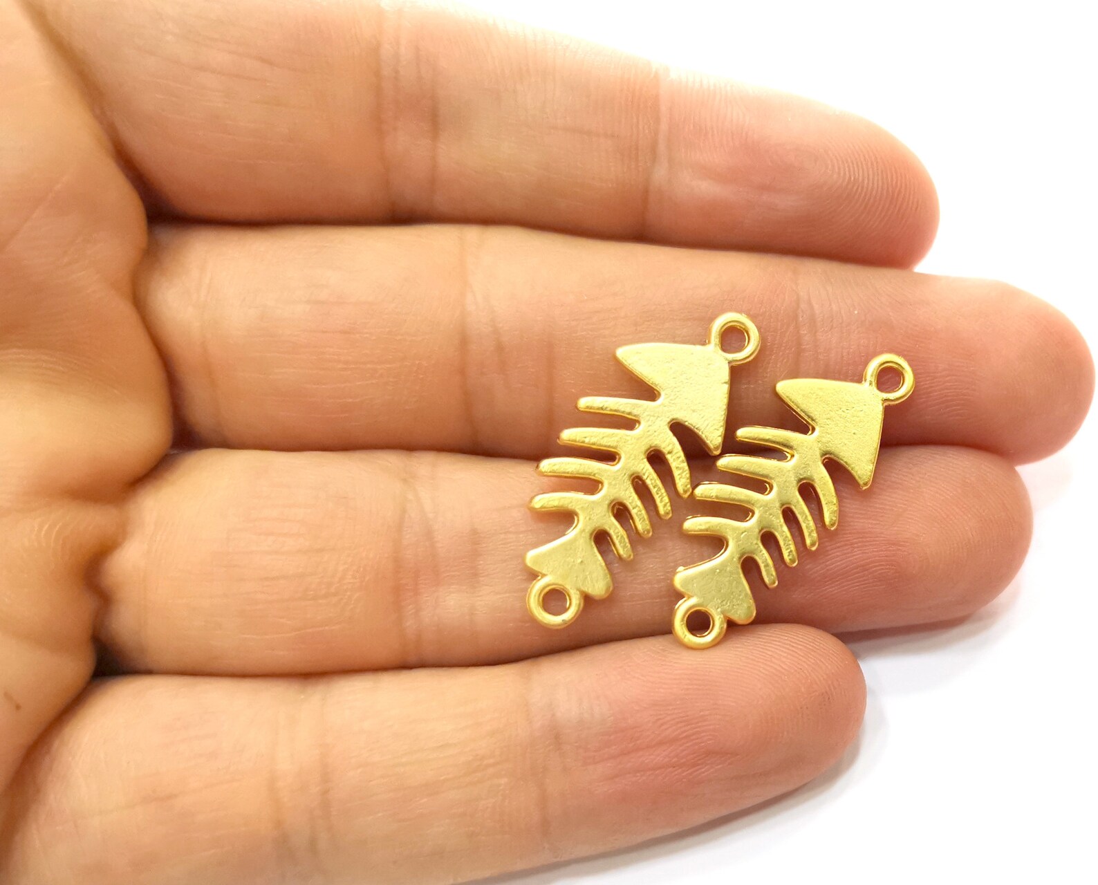 4 Fish Bone Charms Connector Gold Plated Charms (31x12mm) G18221 - Etsy