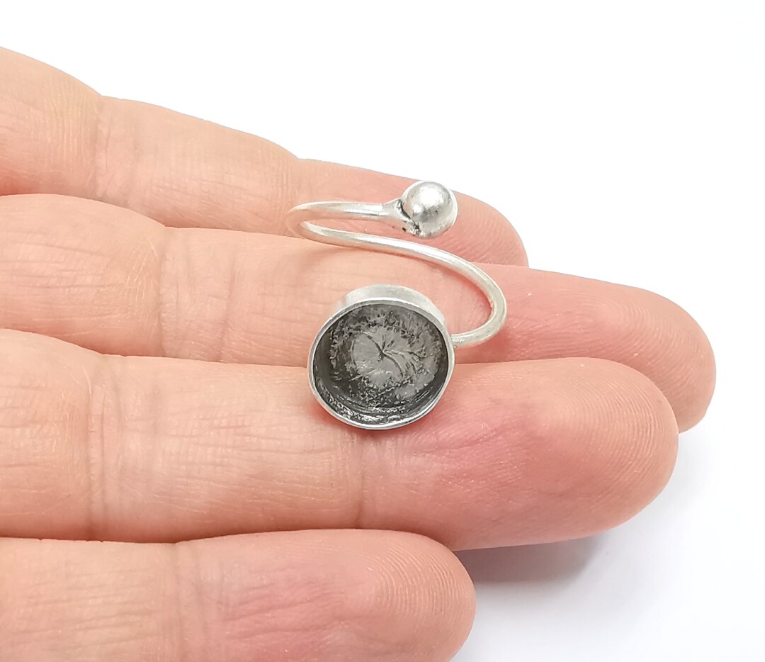 Silver Ball Head Ring Setting Blank Cabochon Mounting Adjustable Ring ...