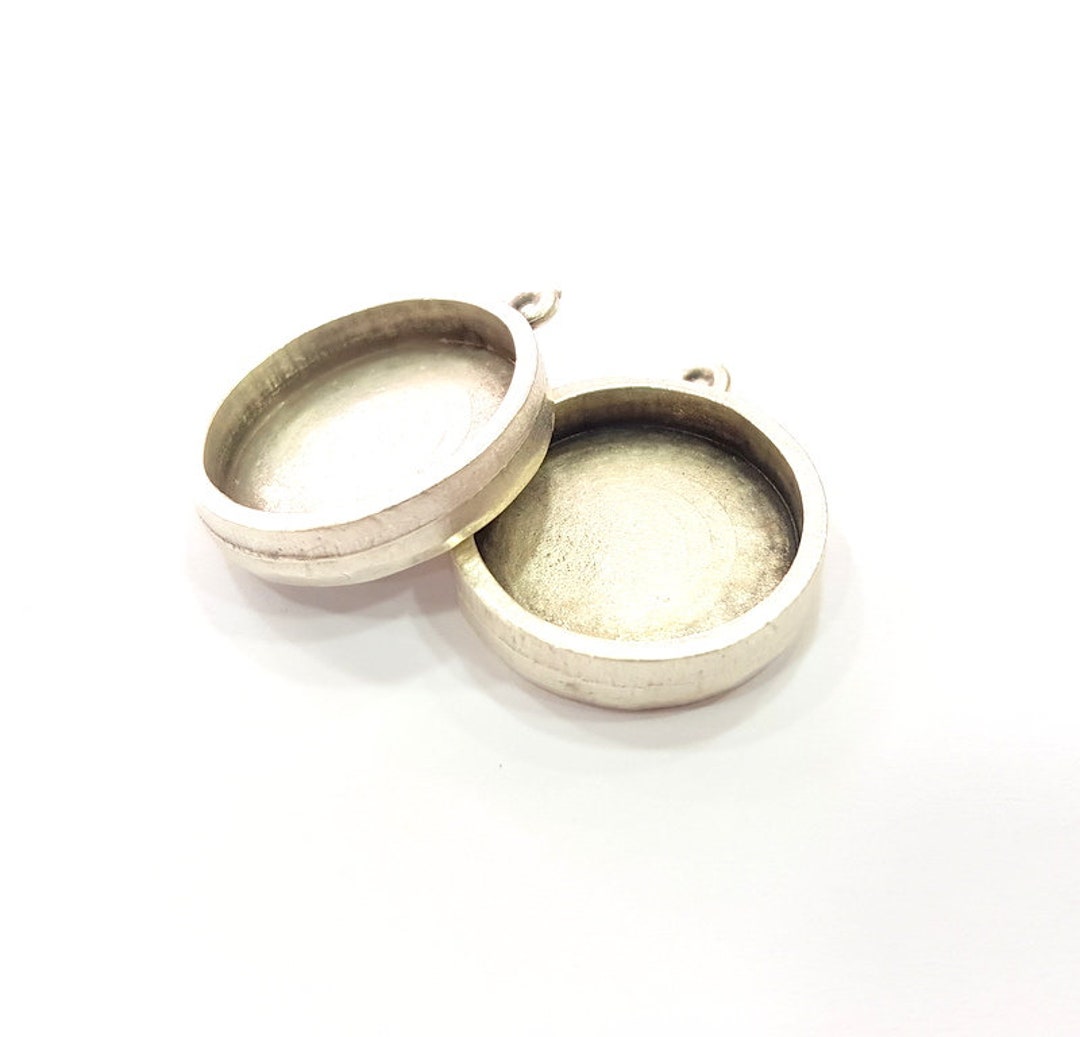 2 Silver Base Blank Inlay Blank Pendant Base Resin Blank Mosaic ...