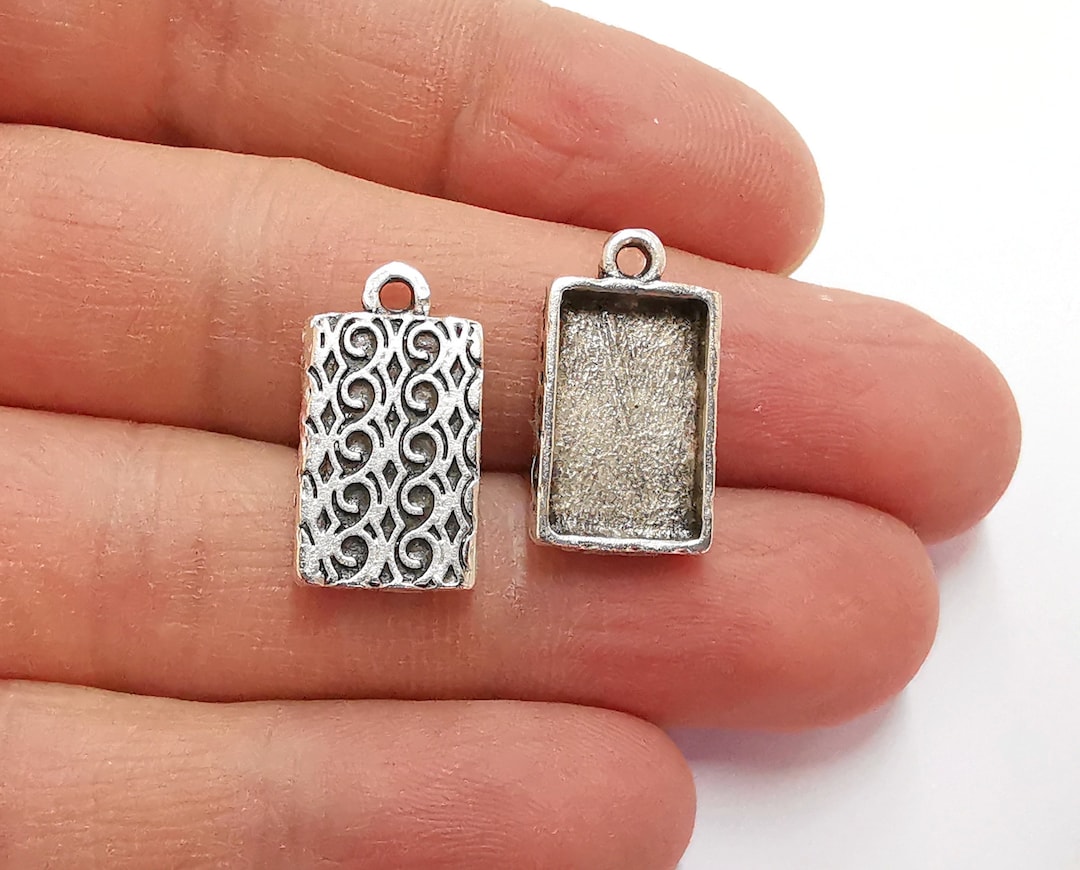 Charms Blank Bezel Resin Bezel Mosaic Mountings Cabochon Antique Silver ...