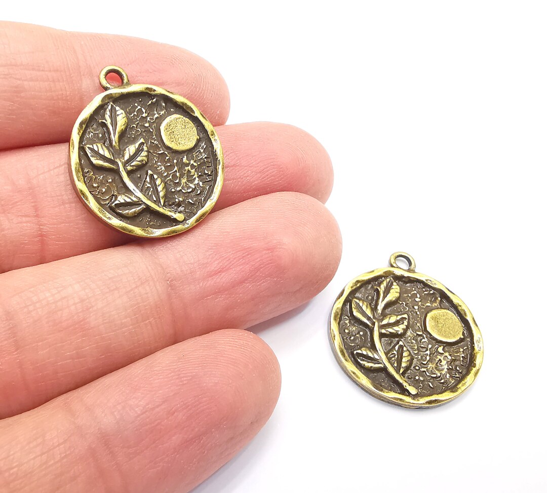 Branch Leaf Charms Plant Nature Stars Charms Full Moon Antique Bronze ...