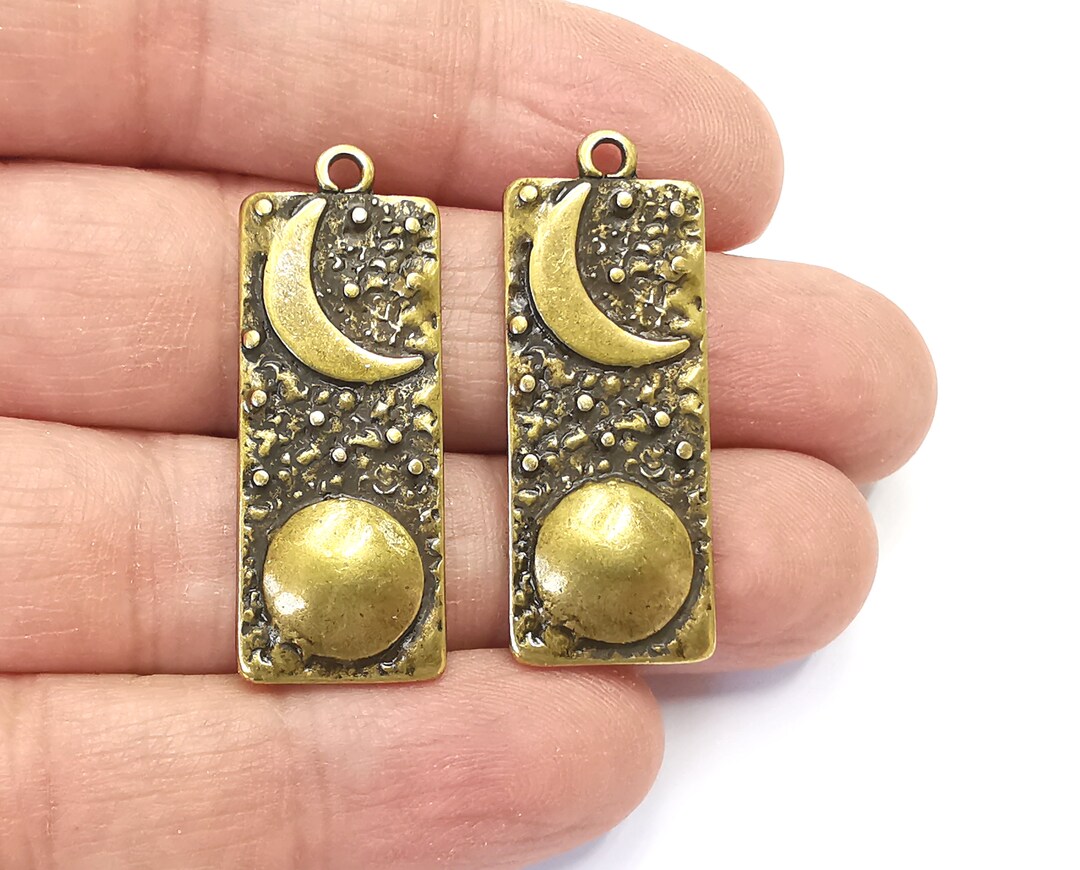 Crescent Full Moon Charms Star Night Sky Pendant Antique Bronze Plated ...
