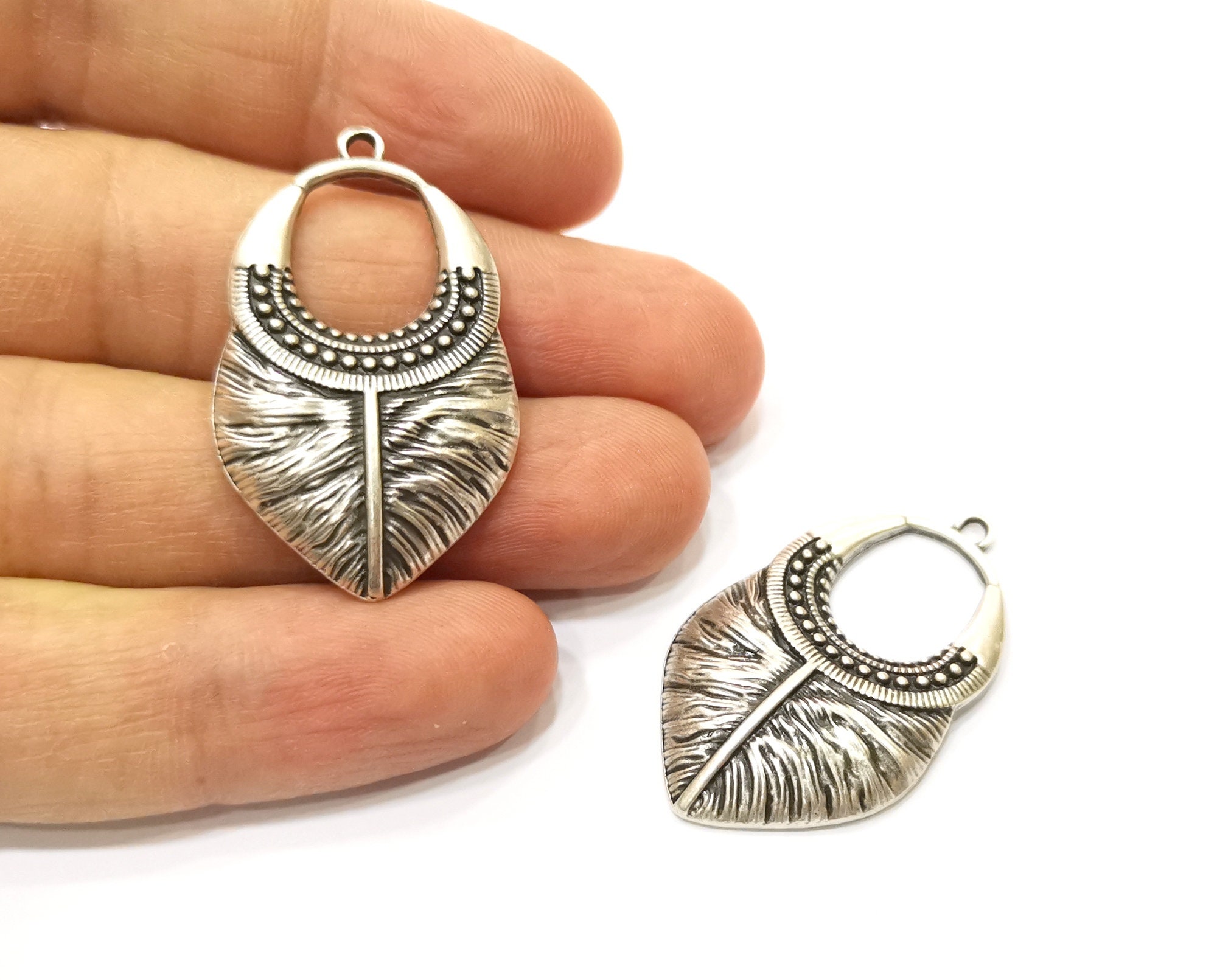 2 Silver Charms Antique Silver Plated Charms (40x24mm) G17928 - Etsy