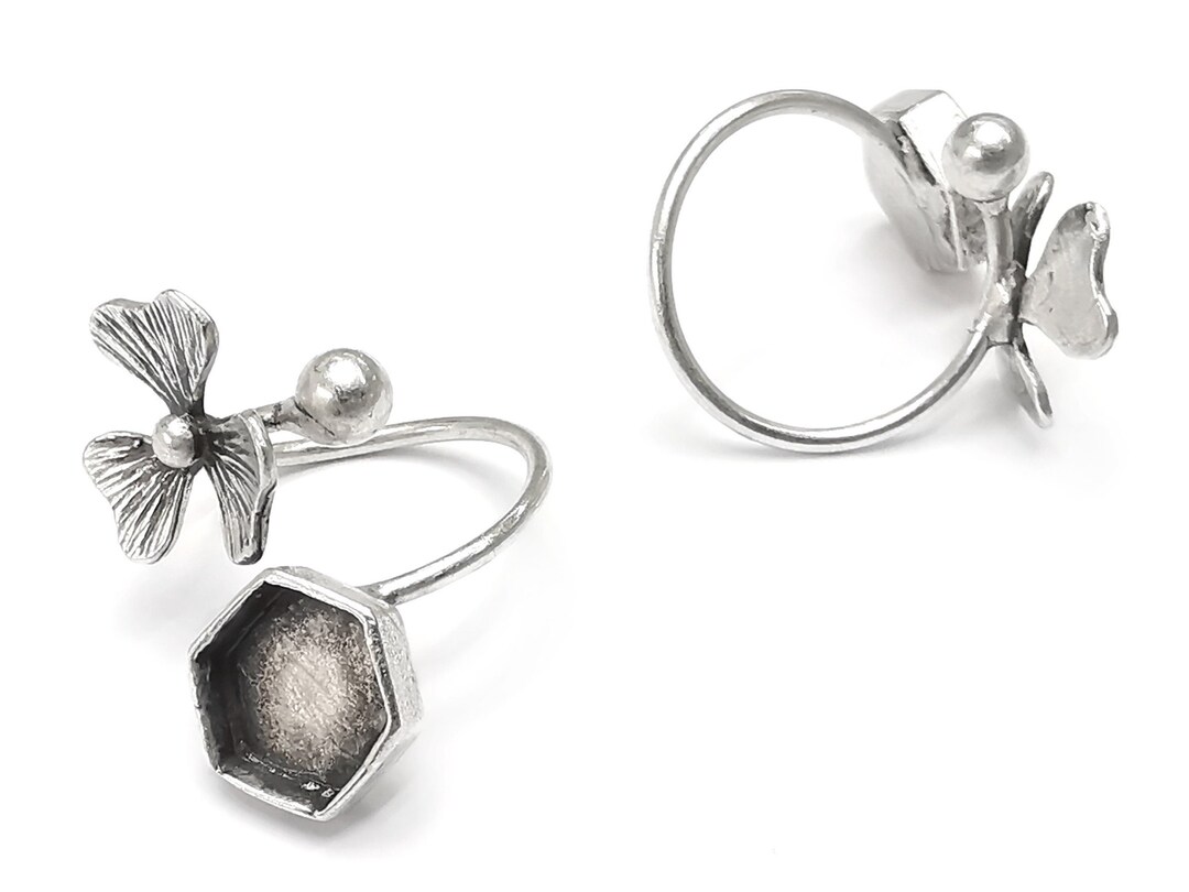 Flower Ball Head Silver Ring Setting Blank Cabochon Mounting Adjustable ...