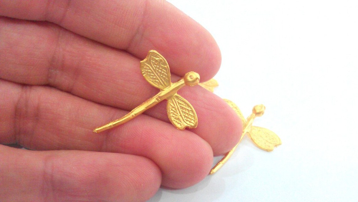 4 Gold Dragonfly Charms Gold Plated Brass G18725 | Etsy