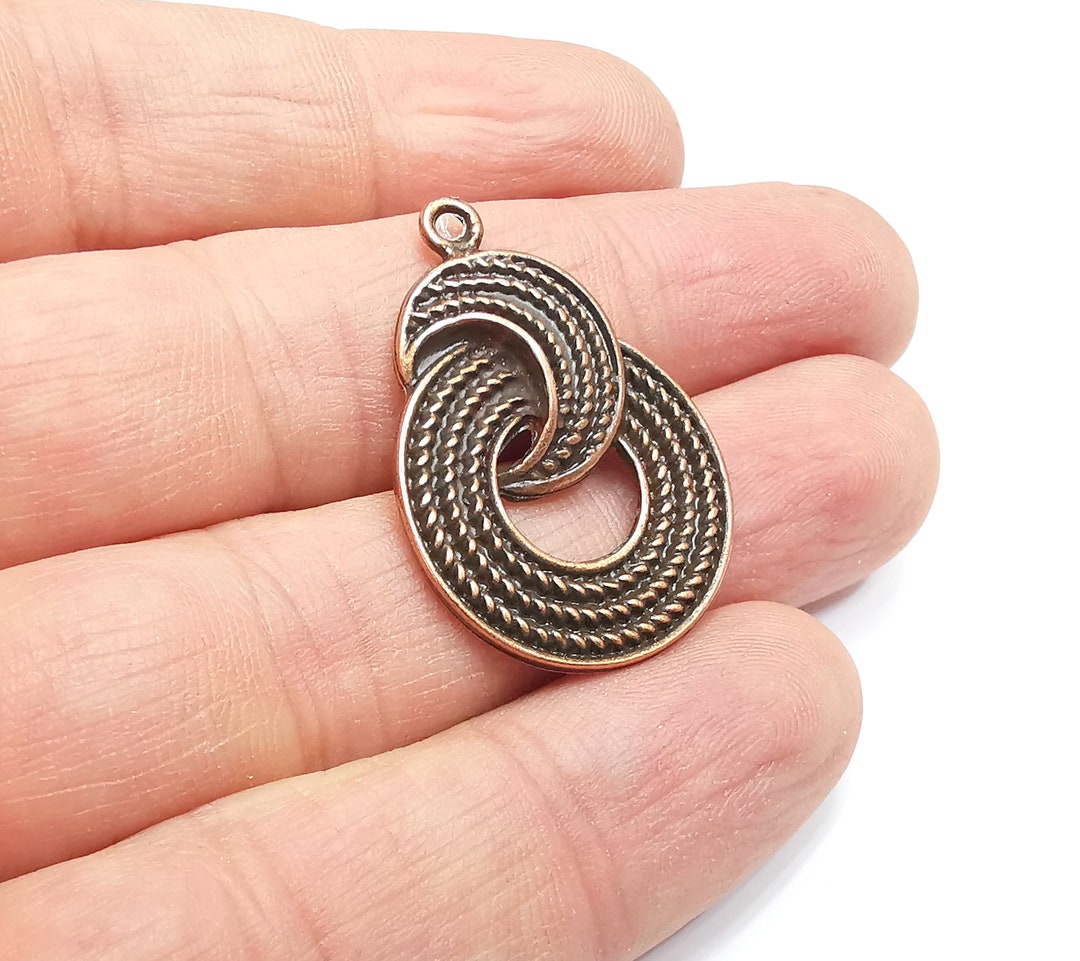 2 Circle Textured Charms Antique Copper Plated Charms 33x23mm G29567 - Etsy
