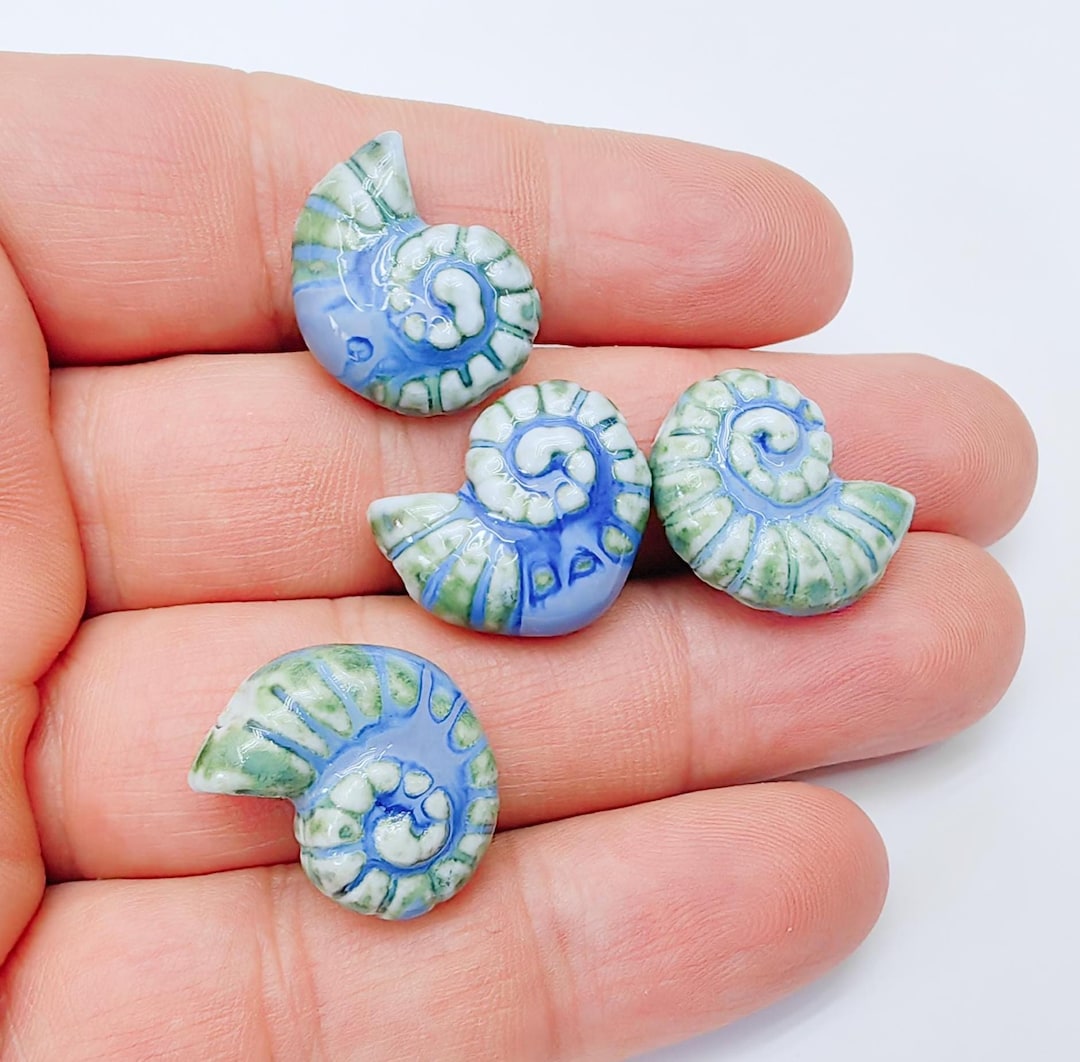 Blue and Green Porcelain Nautilus Bead, Ceramic Shell Bead, Summer Sea ...