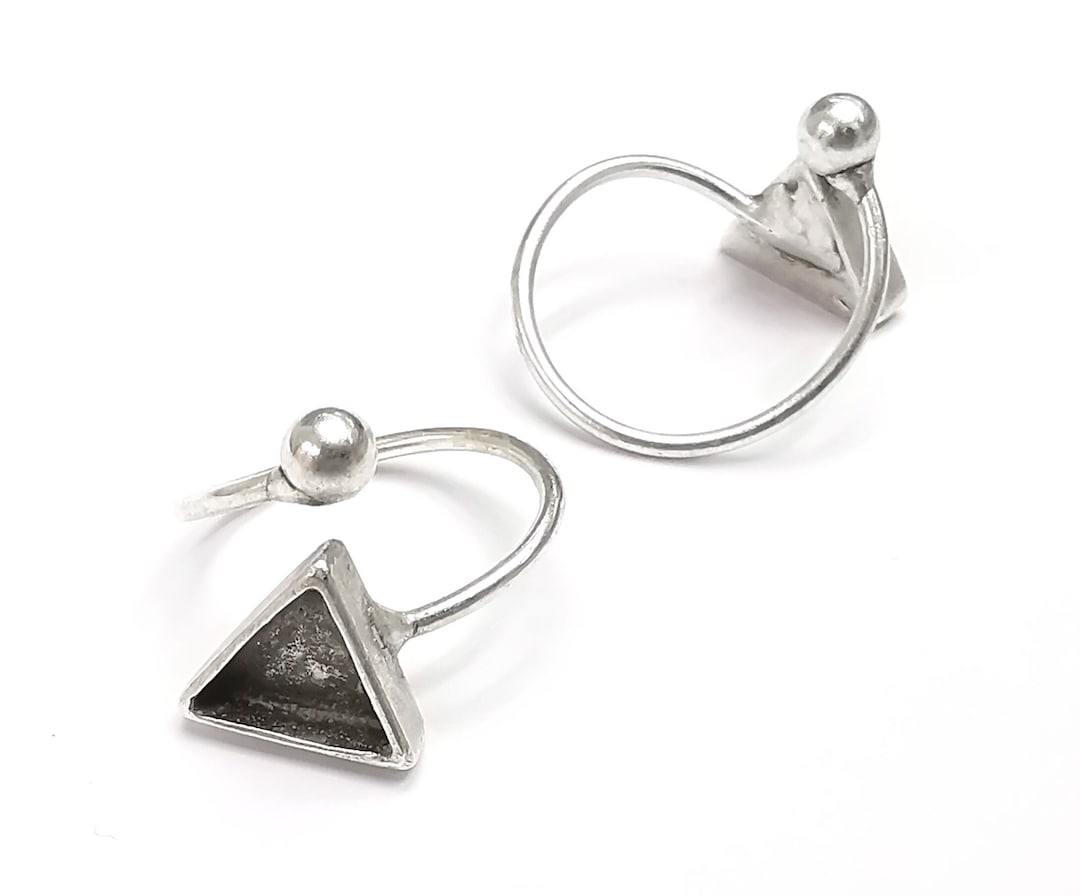 Silver Ball Head Triangle Ring Setting Cabochon Mounting Adjustable ...