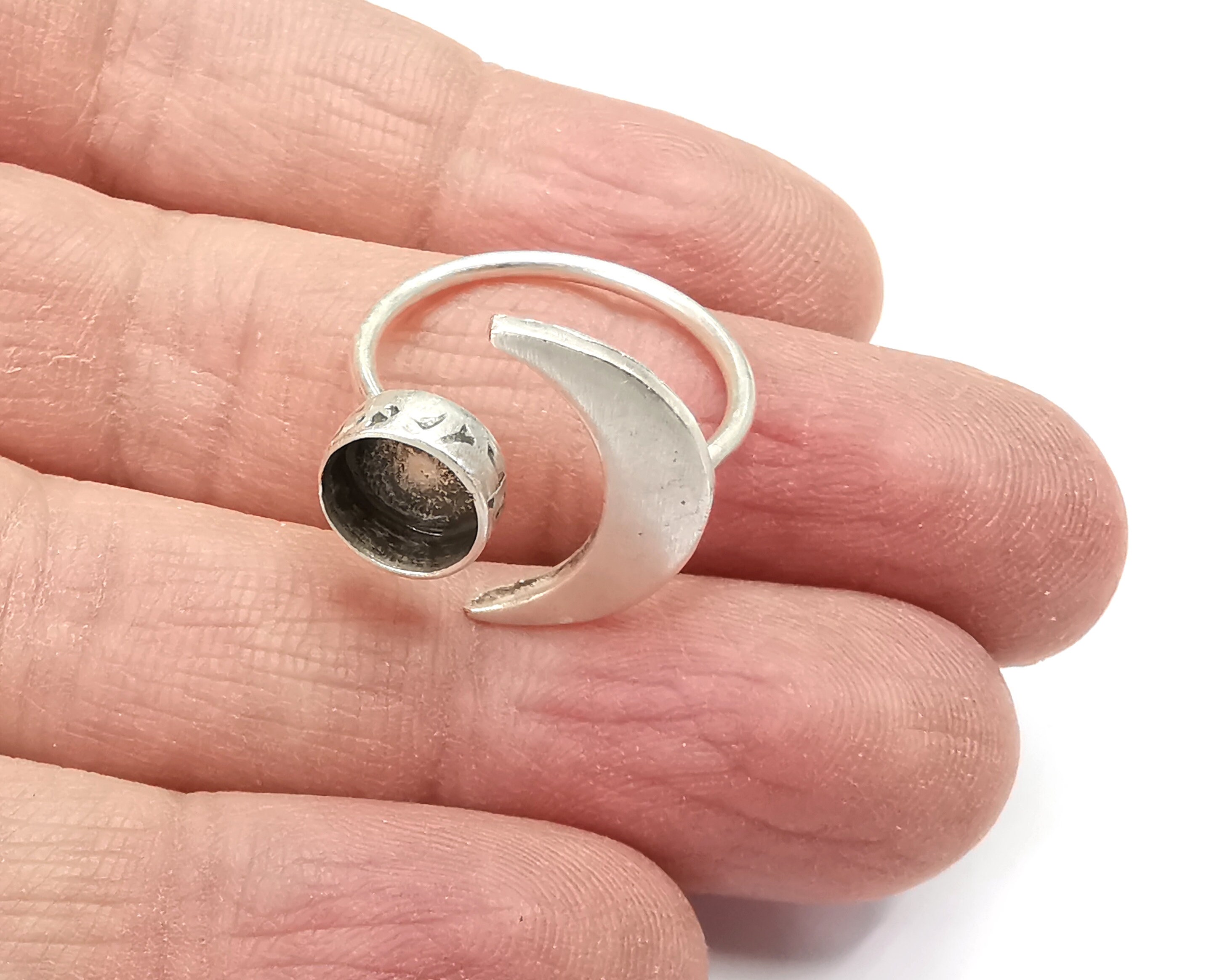 Crescent Moon Silver Ring Blank Base Bezel Settings Cabochon - Etsy
