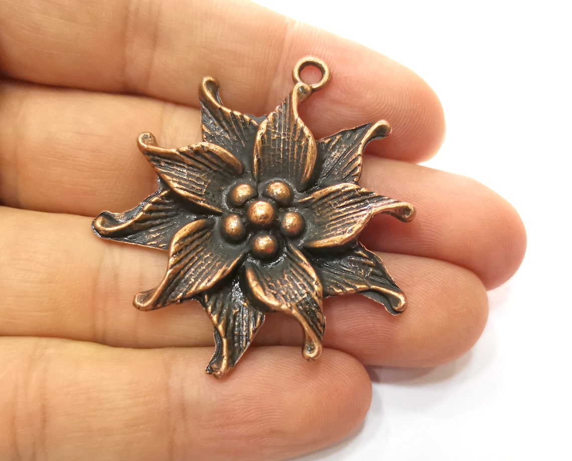 2 Lily Charms Antique Copper Plated Charms 49x44mm G18682 - Etsy