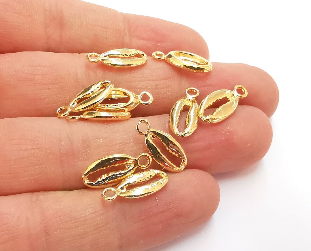 8 Cowrie Shell Charms Gold Charms Shiny Gold Plated Shell Charms ...