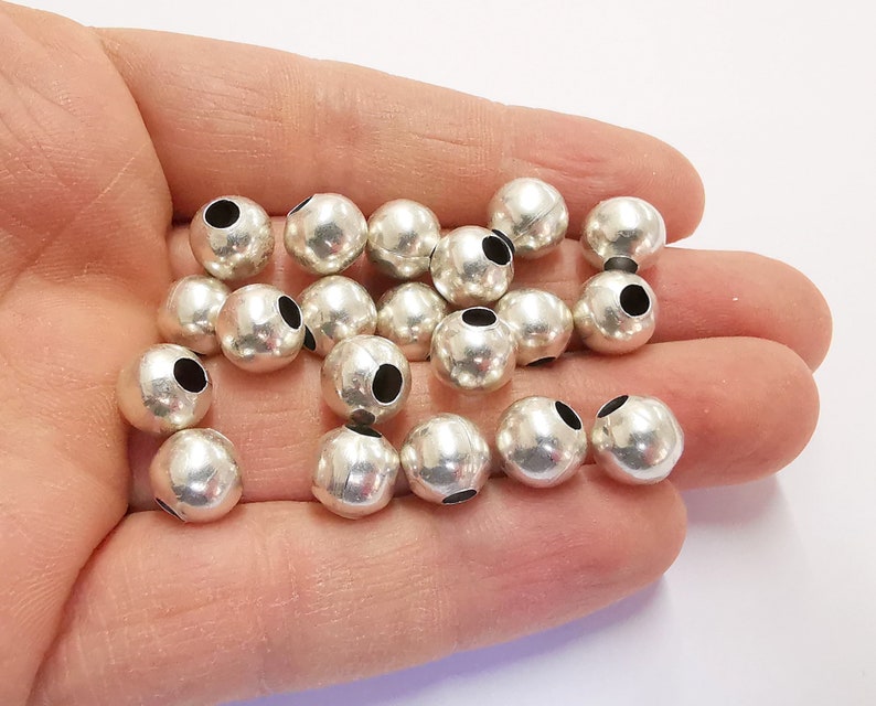 10 Silver Round Beads Antique Silver Plated Beads 10mm - Etsy