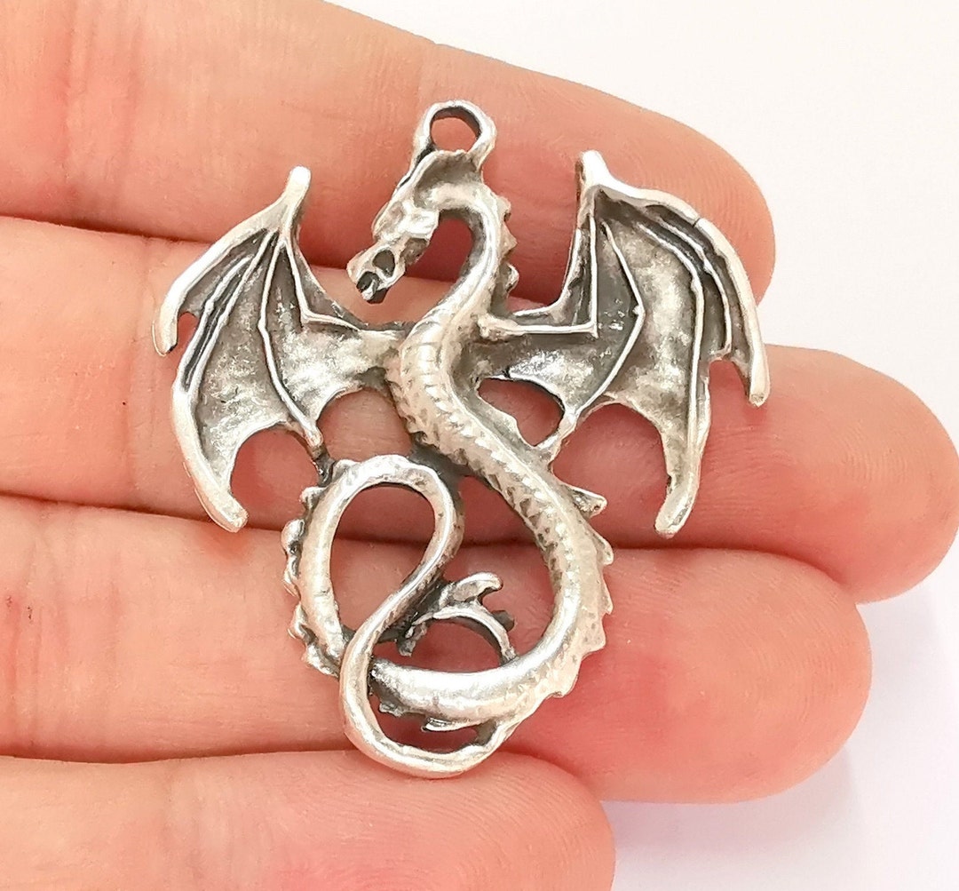 Dragon Charms Antique Silver Plated Charms (45x40mm) G22172 - Etsy